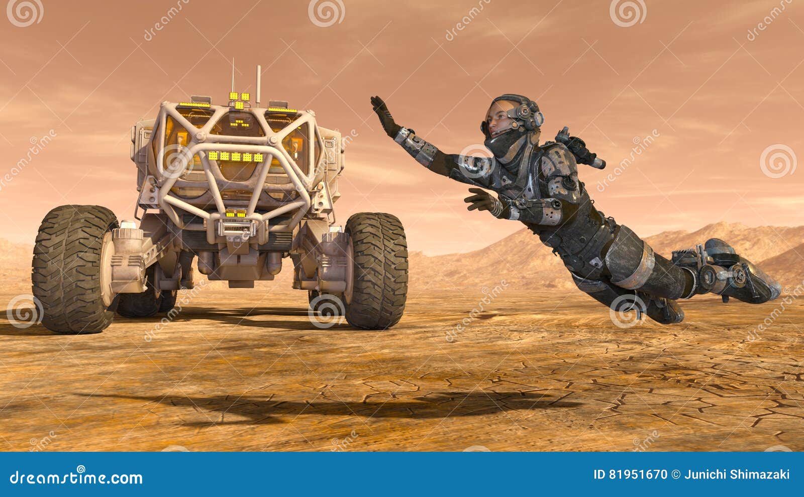 Astronaut and space rover stock illustration. Illustration of rover ...