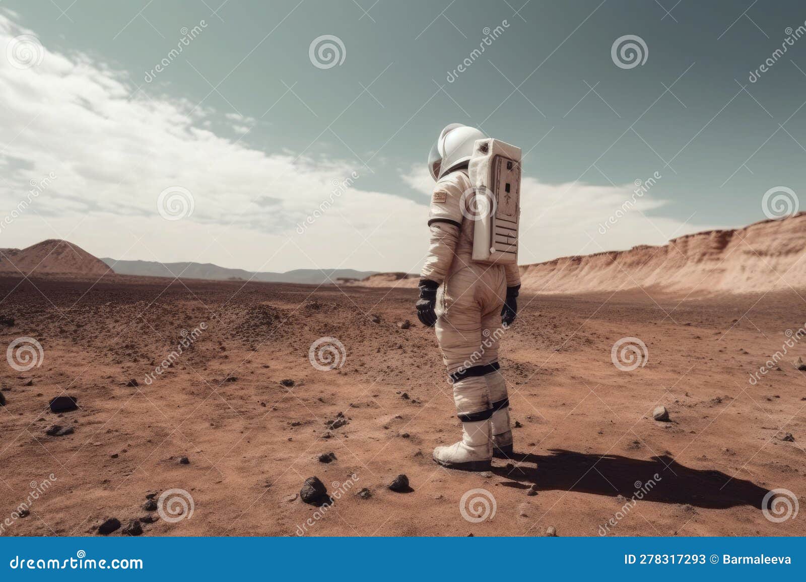 The Astronaut in Space Suit Walking on Planet. Exploration of the ...