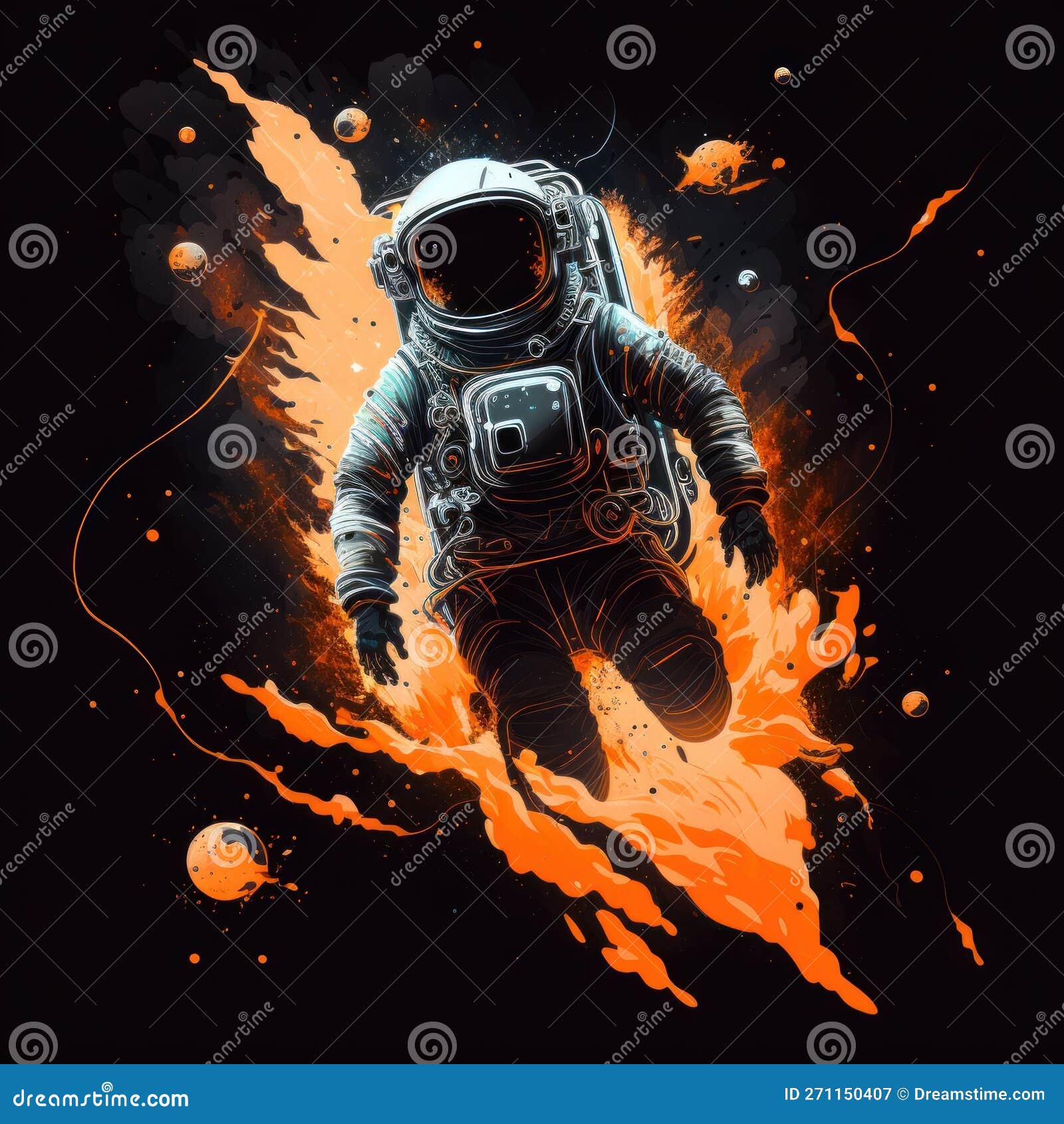 An Astronaut is in a Space Suit on Fire in the Middle of Space ...