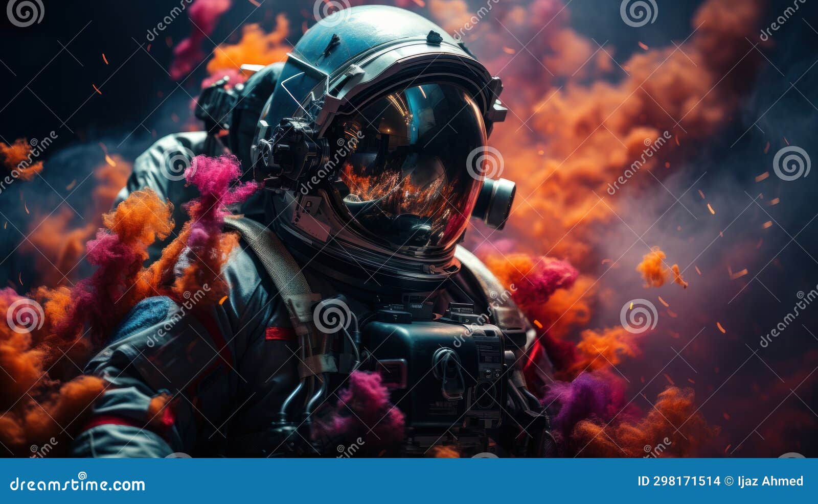 Astronaut in Space Suit with Fire and Smoke Around Him Stock ...