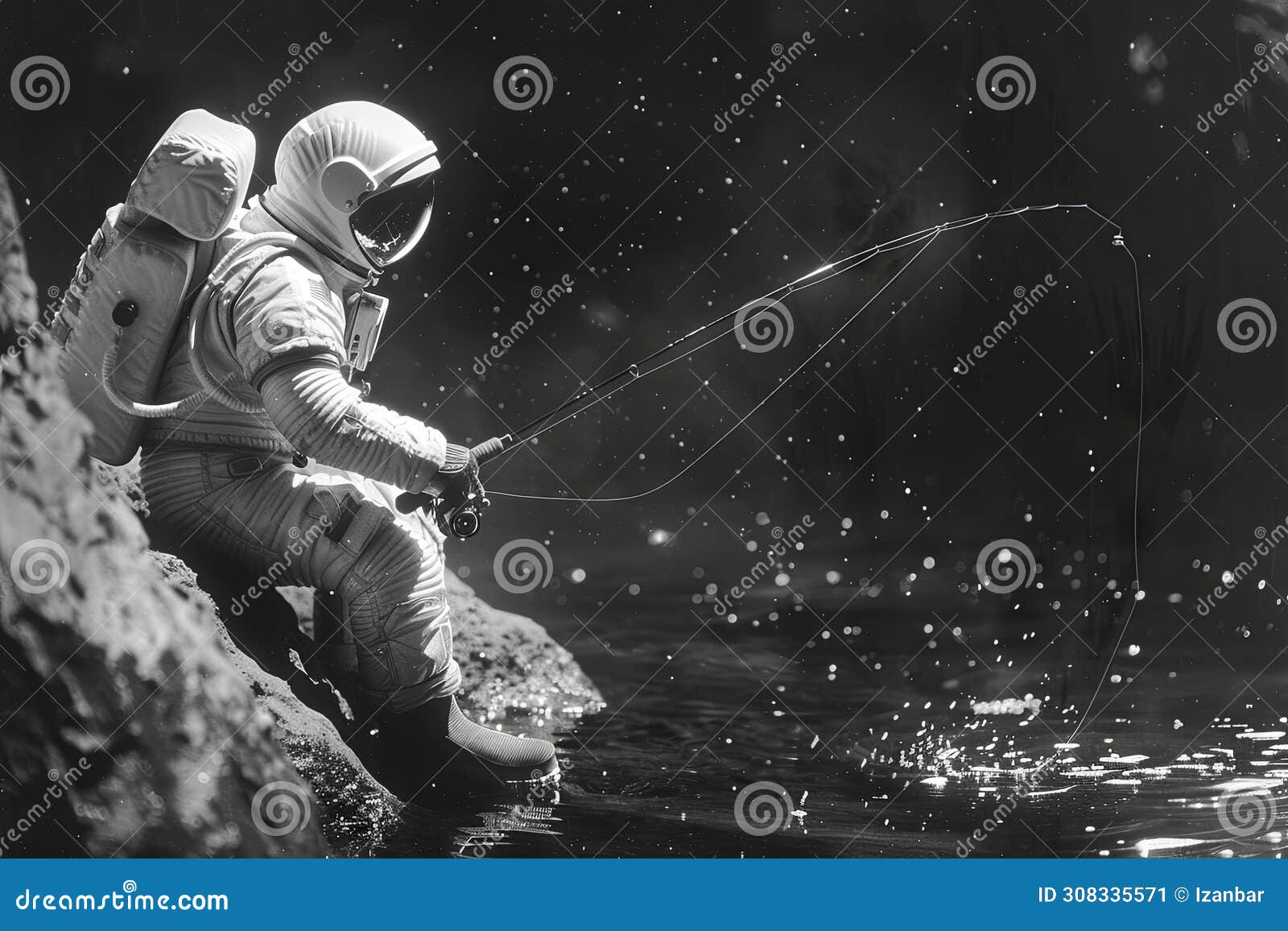 Astronaut in Space Suit Fishing on the Moon Generative AI Stock ...
