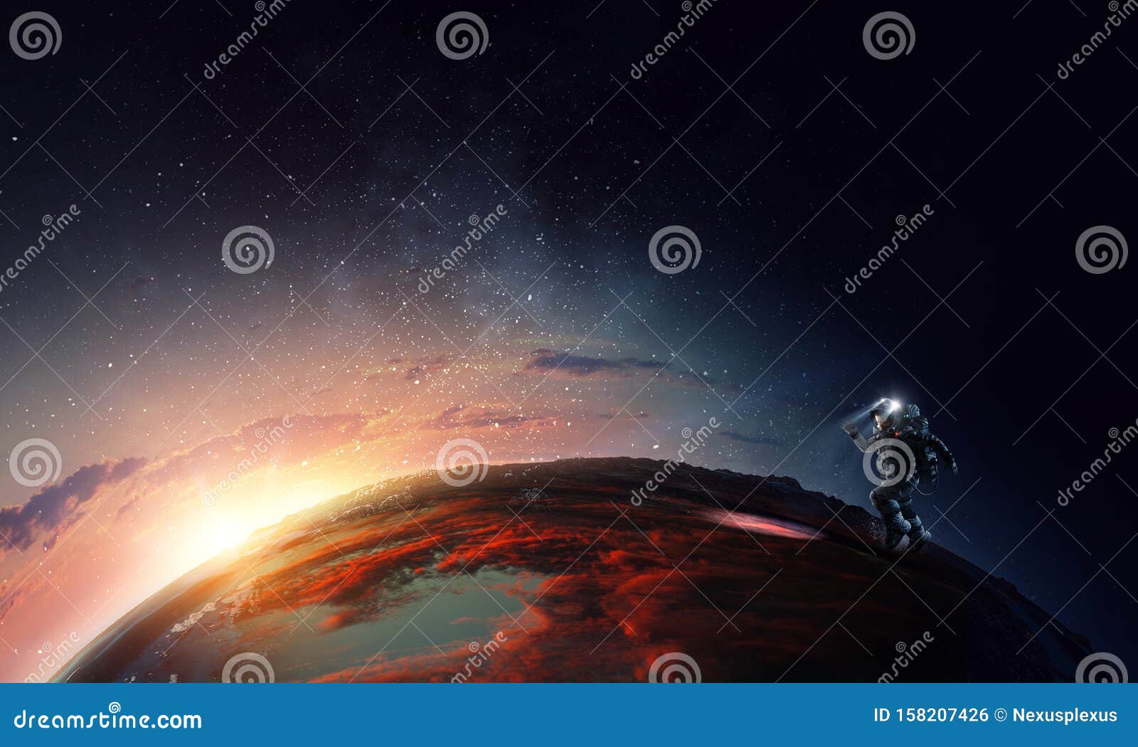 Spaceman and Planet, Human in Space Concept Stock Photo - Image of ...