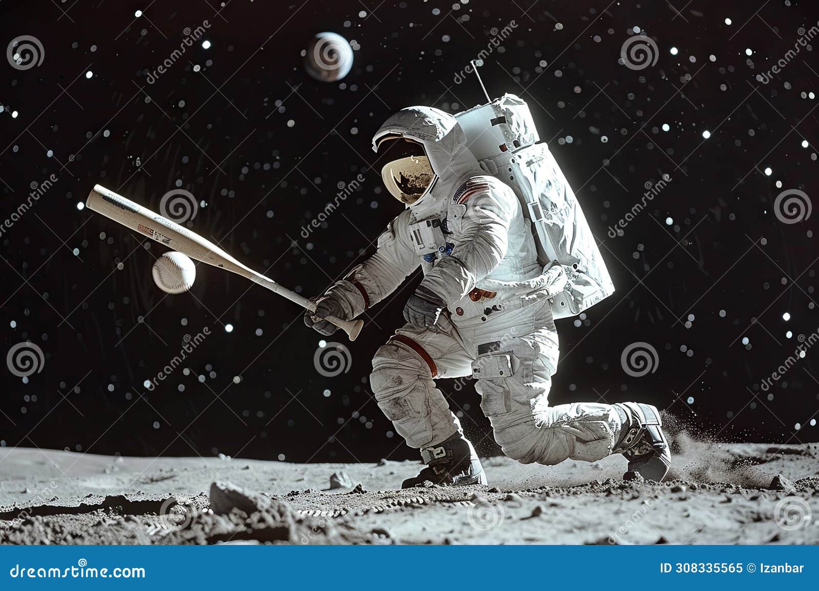 Astronaut in Space Suit Playing Baseball on the Moon Generative AI ...