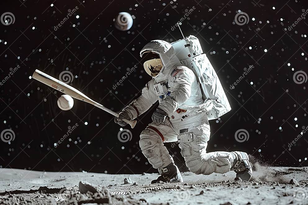 Astronaut in Space Suit Playing Baseball on the Moon Generative AI ...