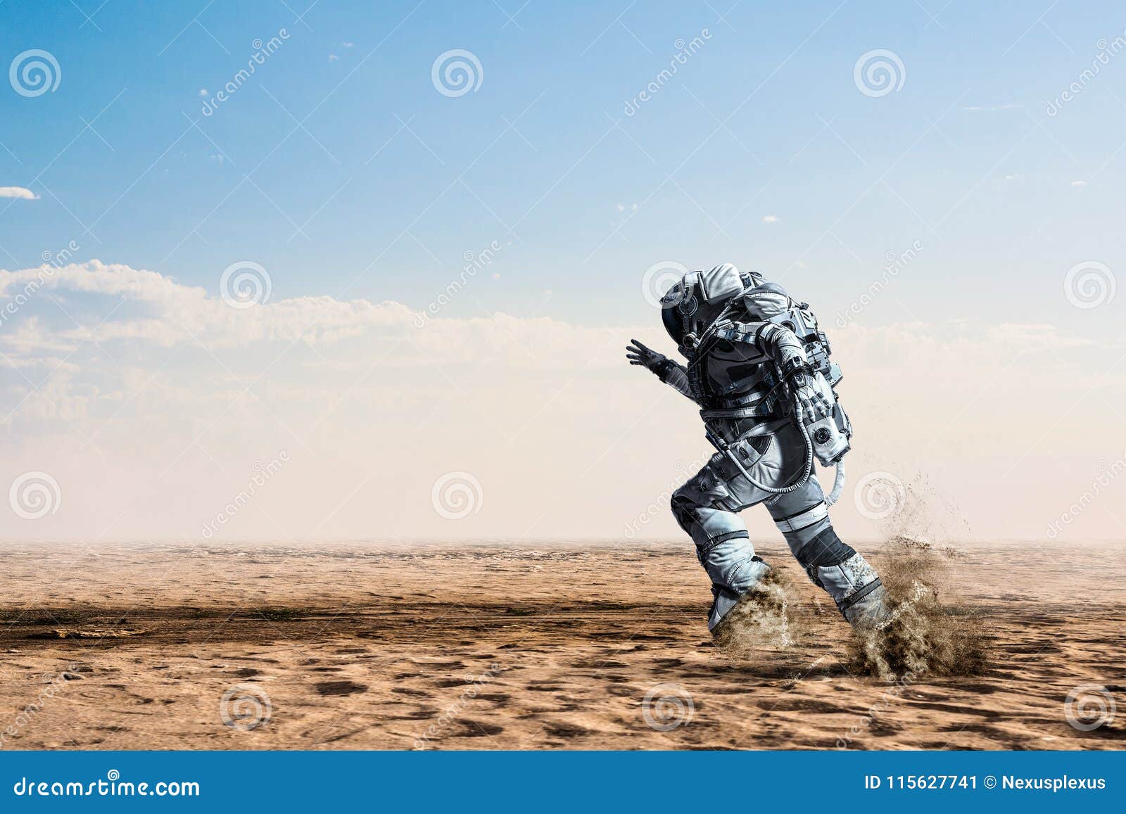 Spaceman Running Fast. Mixed Media Stock Image - Image of desert, media ...
