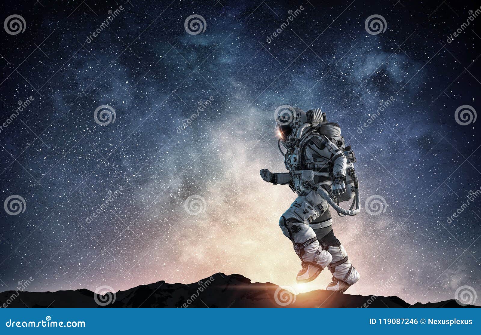 Spaceman Running Fast. Mixed Media Stock Photo - Image of journey ...