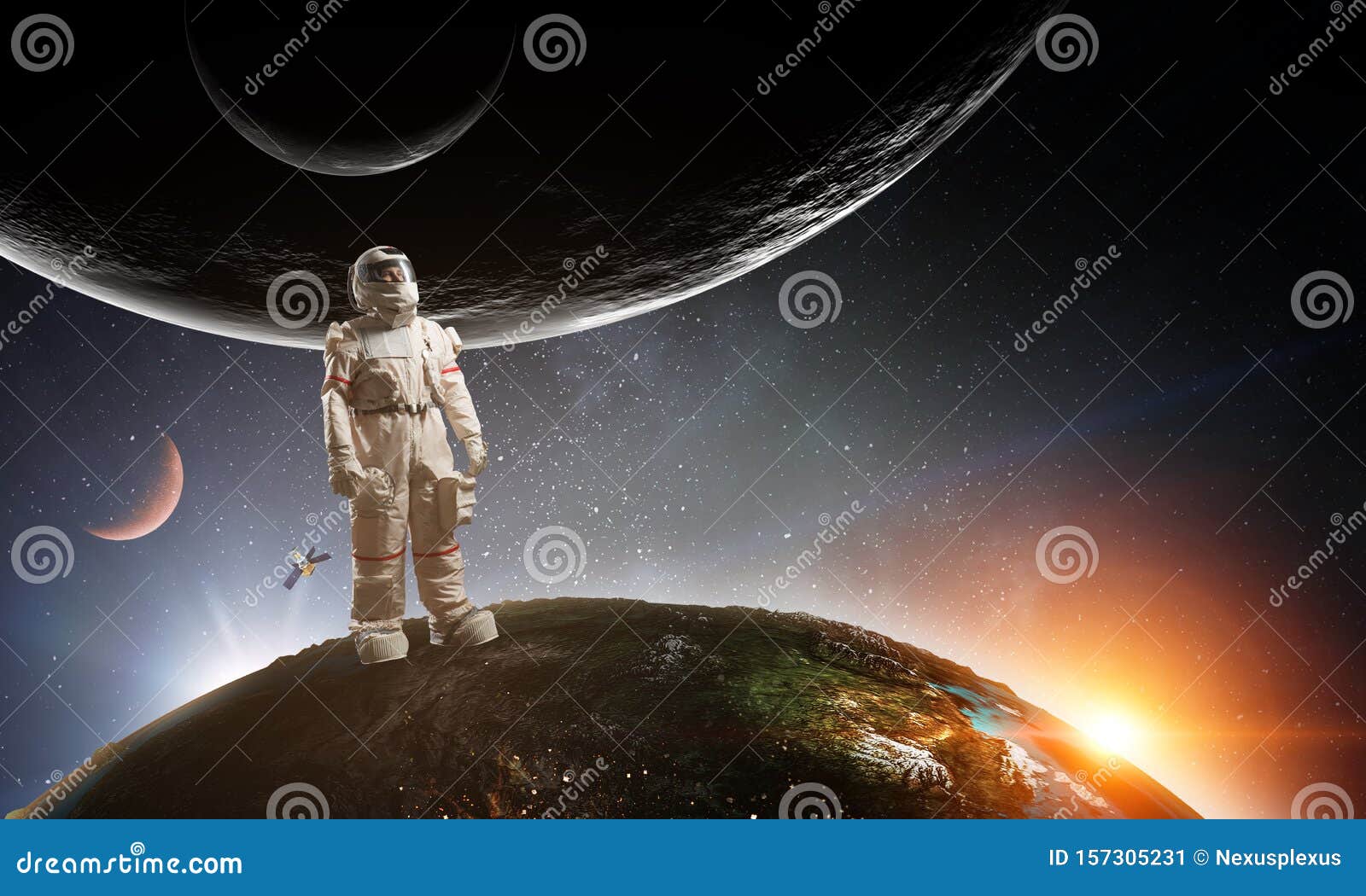 Spaceman and the Planets Abstract Theme Stock Image - Image of space ...