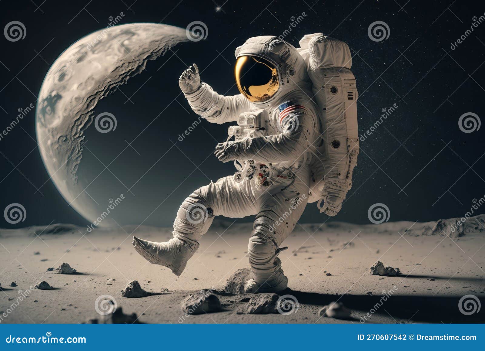 Astronaut in a Space Suit on the Surface of the Moon Stock Illustration ...