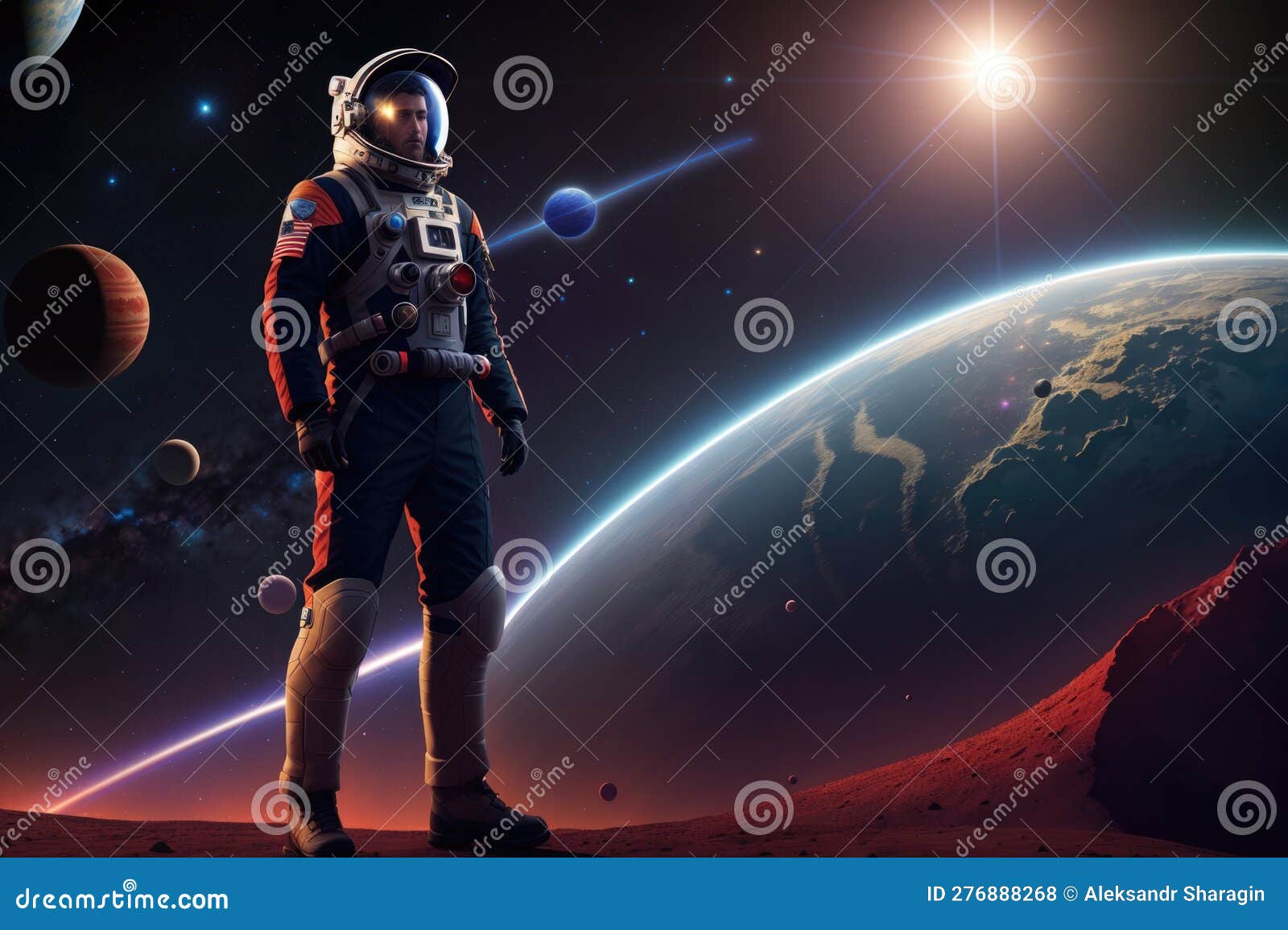 Astronaut in Space Suit Walking on an Unexplored Planet, Generative Ai ...