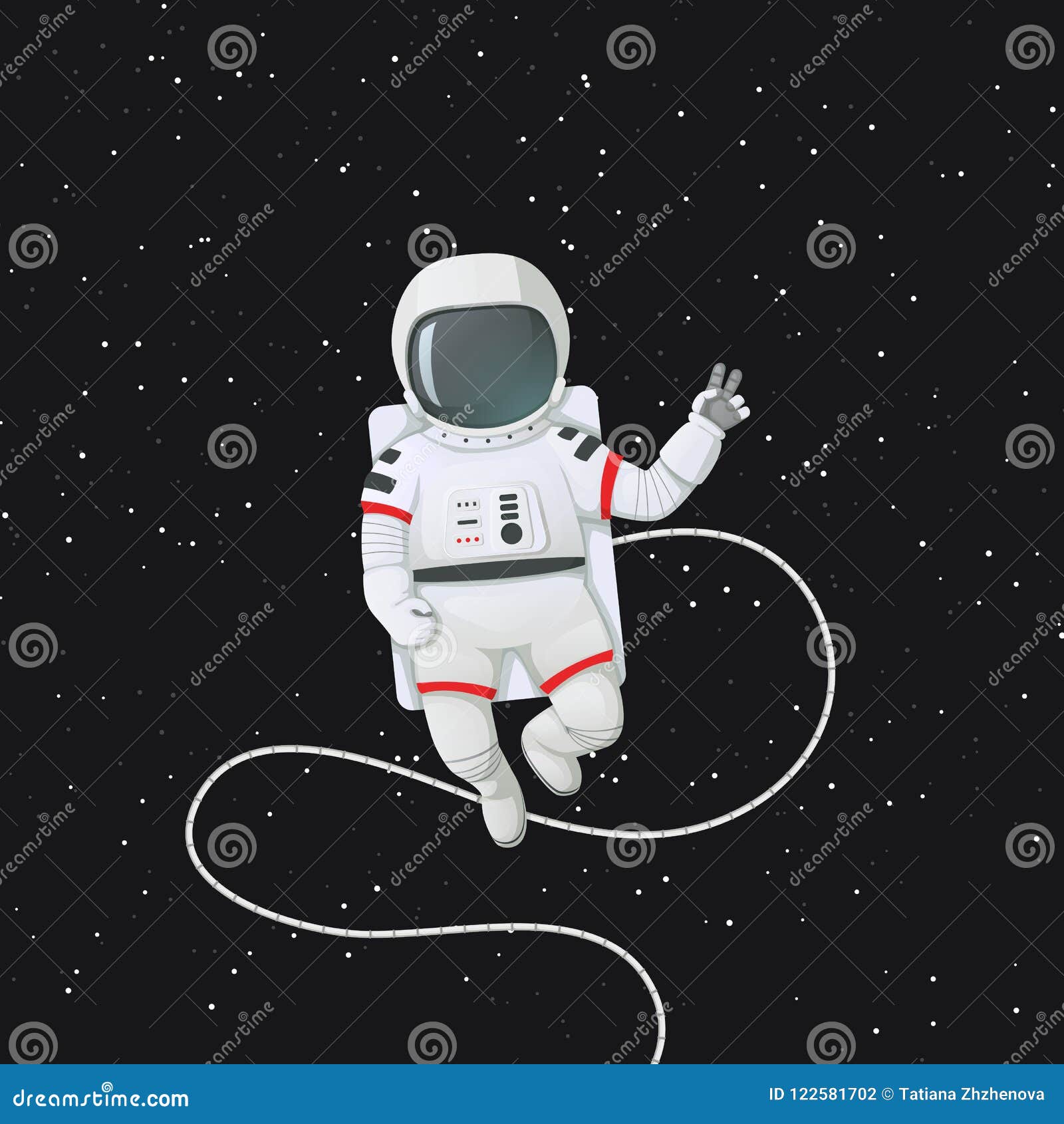 Astronaut With Tether Flying With One Hand Outstretched Reaching For ...