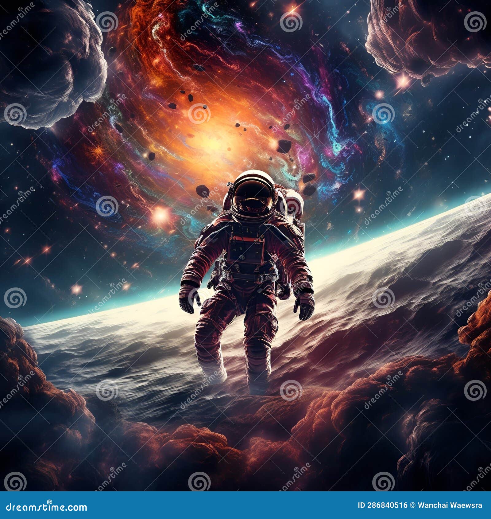 Astronaut on a Space Walk stock illustration. Illustration of system ...