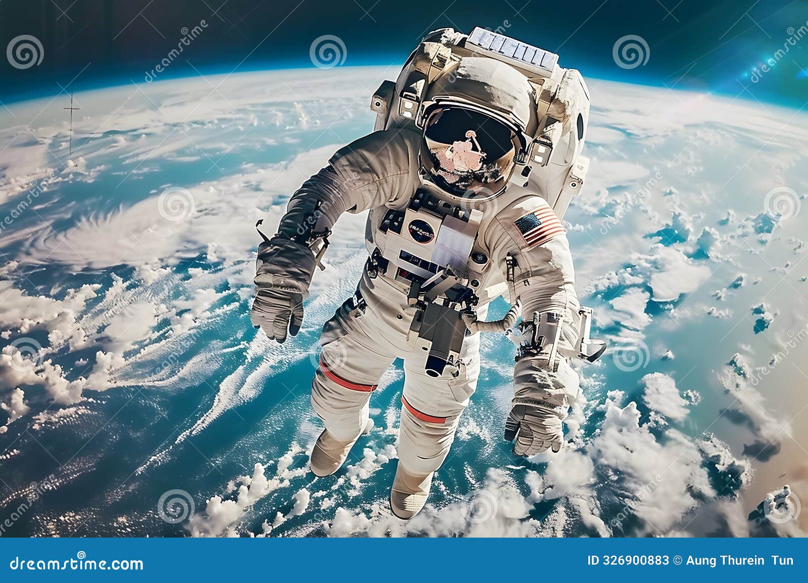 An Astronaut on Space Walking with Earth Background Stock Image - Image ...