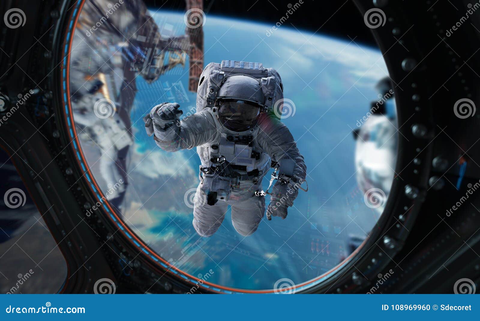Astronaut Working on a Space Station 3D Rendering Elements of Th Stock ...