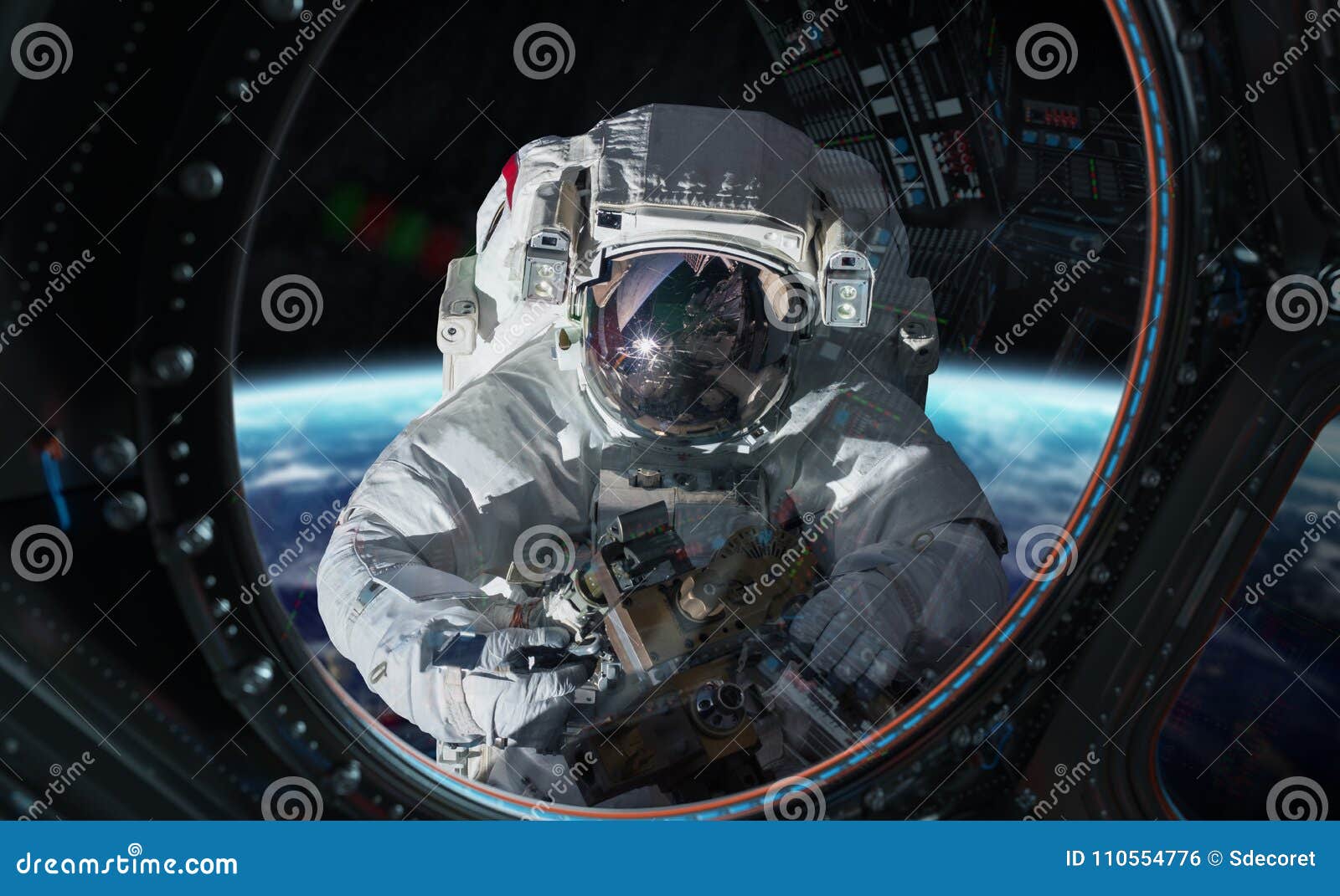 Astronaut Working on a Space Station 3D Rendering Elements of Th Stock ...