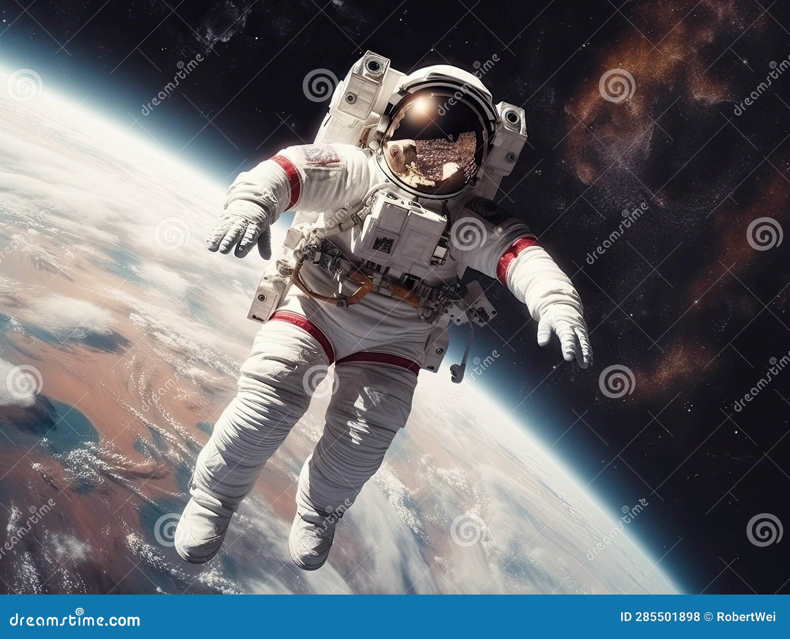 Astronaut Spaceman Float in Space Above Planet Stock Illustration ...