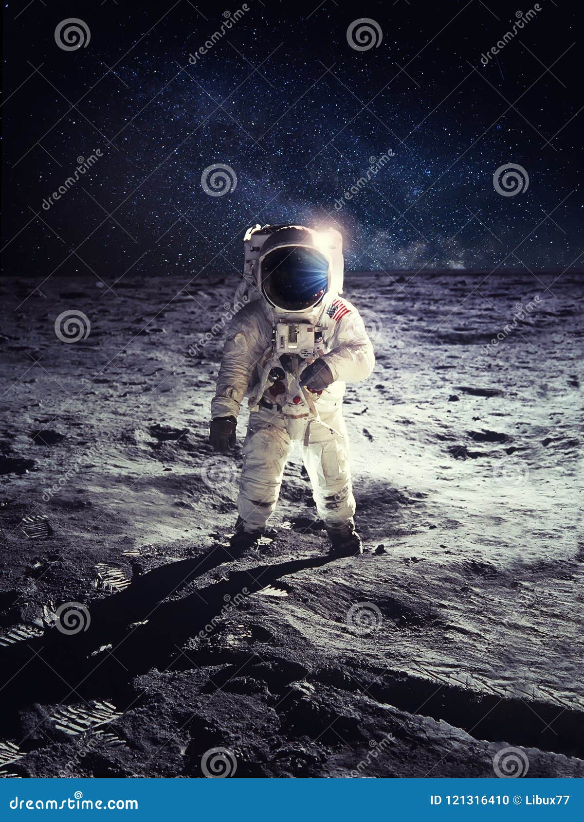 Astronaut Or Spaceman Or Cosmonaut On Dark Space Background With Blue ...