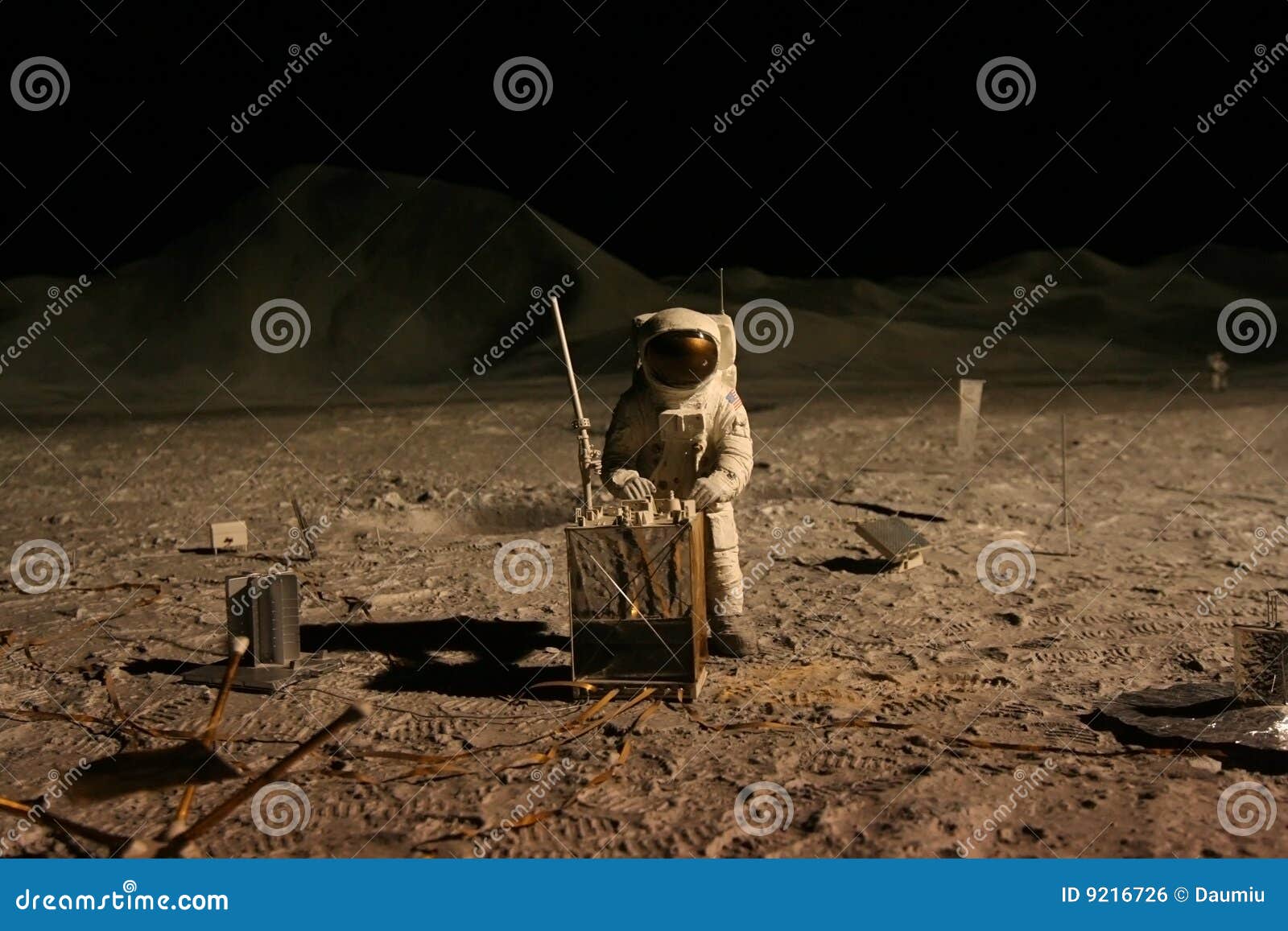 Astronaut or Spaceman Working on Moon Stock Photo - Image of planet ...