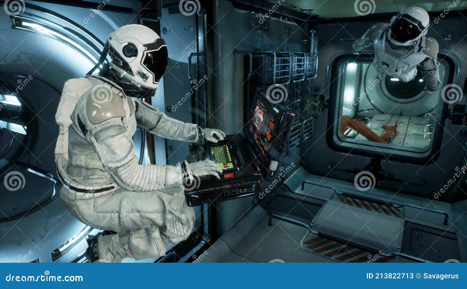 An Astronaut In A Spaceship Is Watching Through A Porthole For An Alien