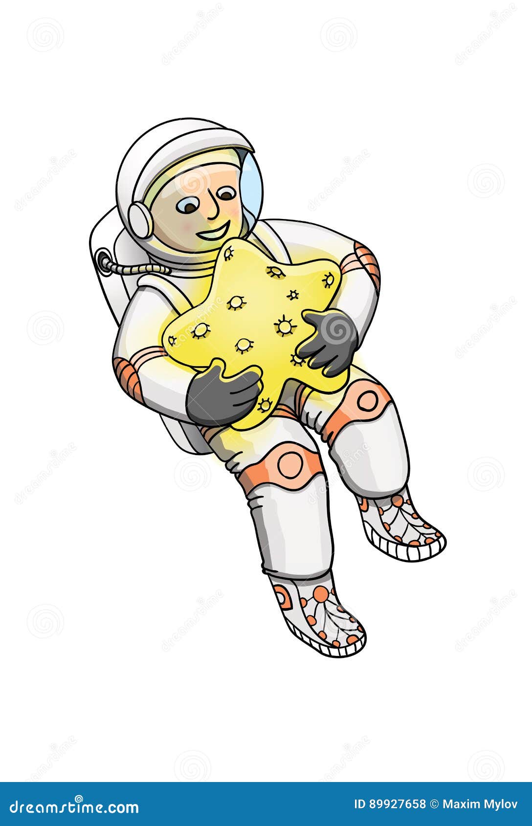 Astronaut in Spacesuit, Hugging a Star Stock Vector - Illustration of ...