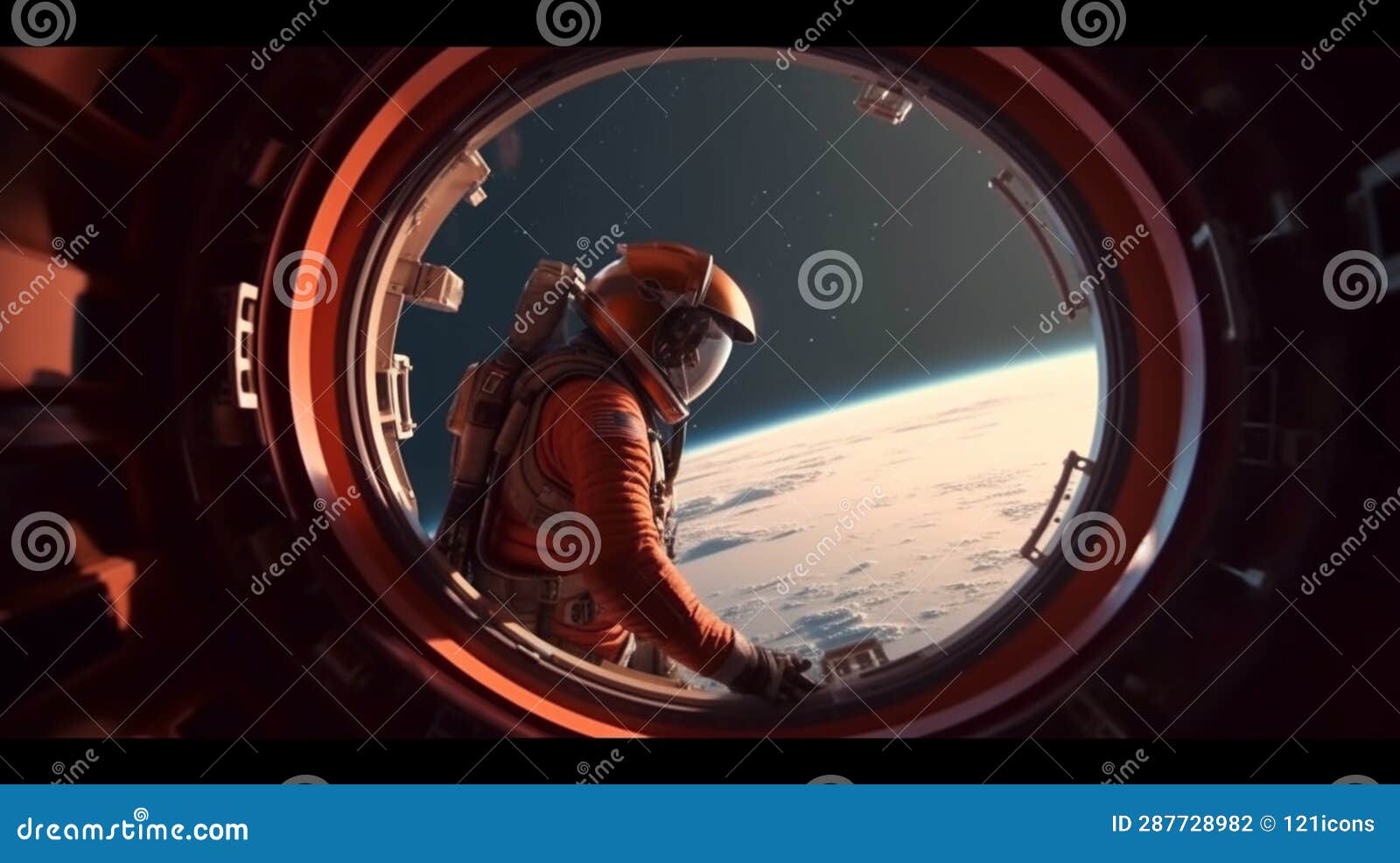 Astronaut in Spacesuit Standing Front of a Spaceship Window. Generative ...