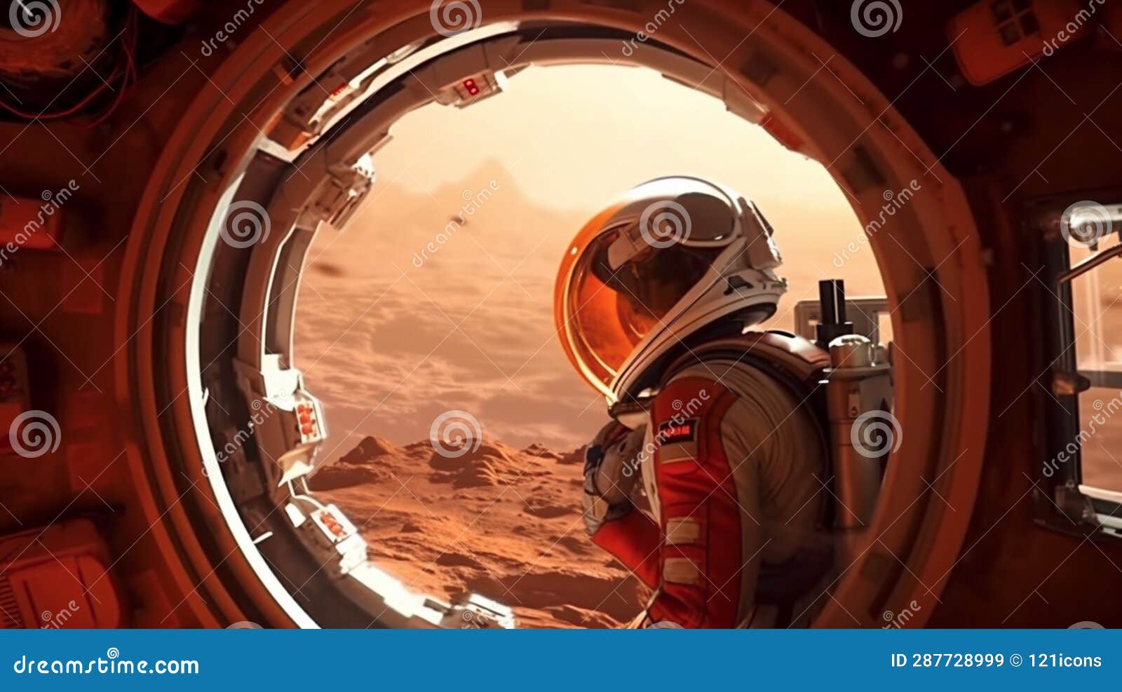 Astronaut in Spacesuit Standing Front of a Spaceship Window. Generative ...