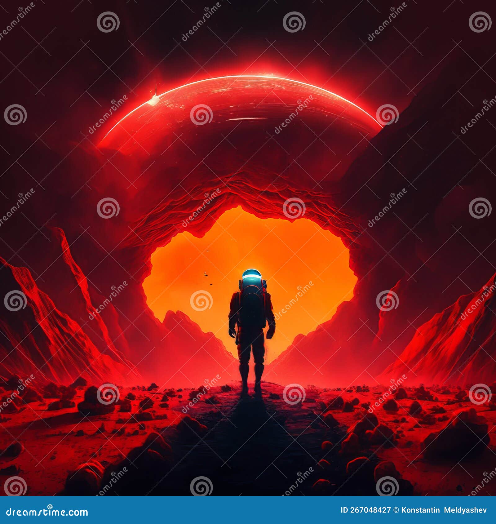 A Astronaut Standing on the Edge of a Massive Wormhole, with a View of ...