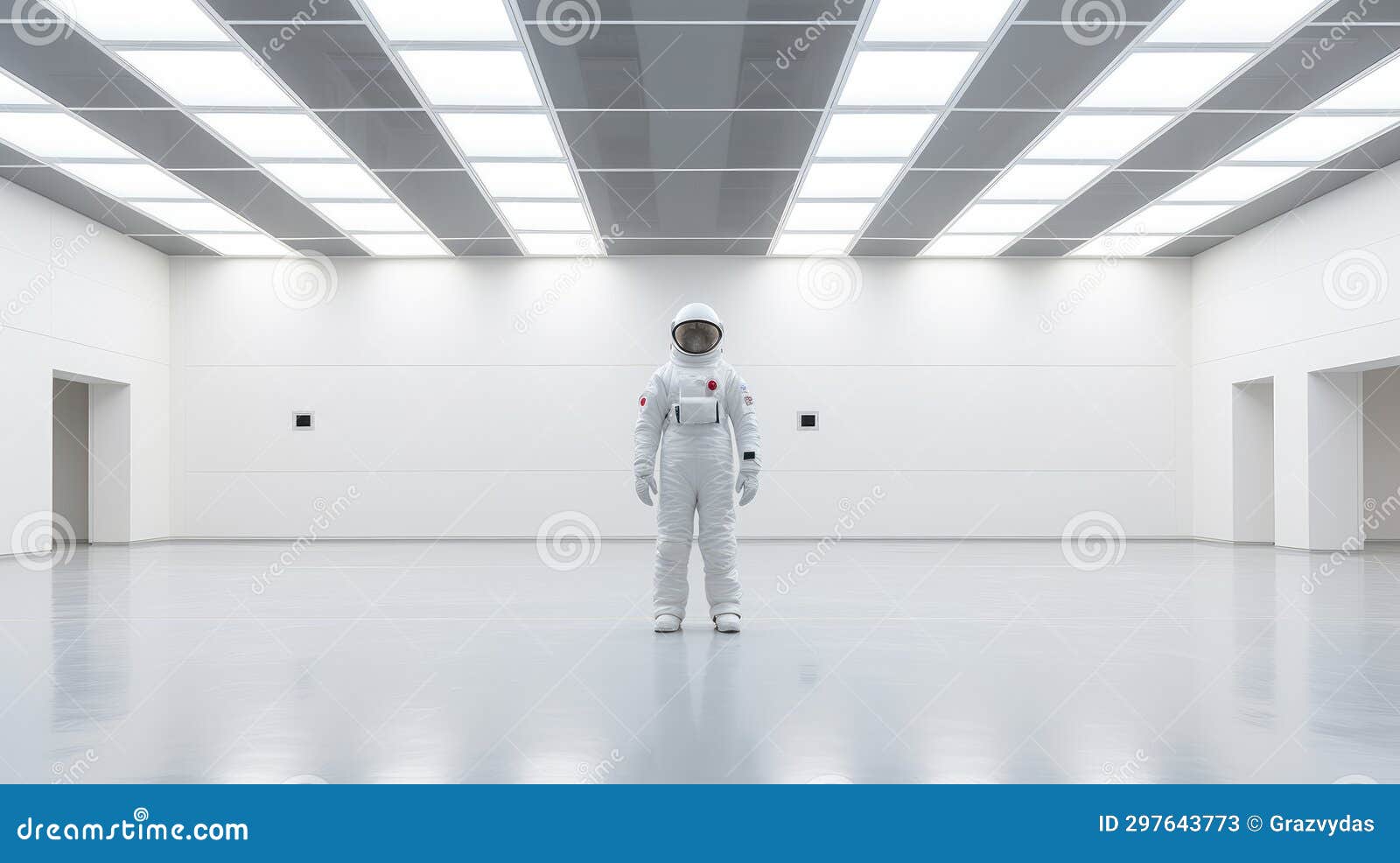 An Astronaut Standing in Empty Very Modern and Minimalistic White Clean ...