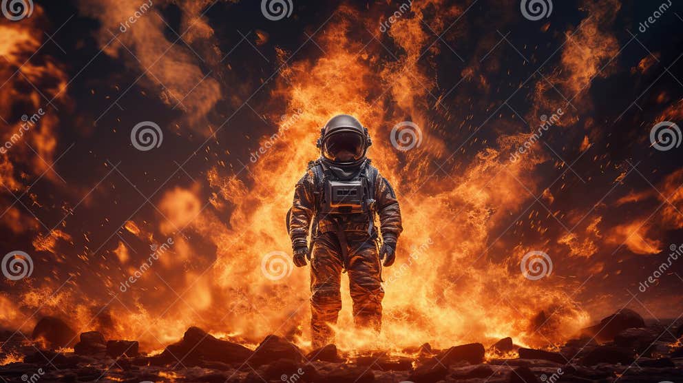 An Astronaut Standing in Front of a Large Explosion Stock Image - Image ...