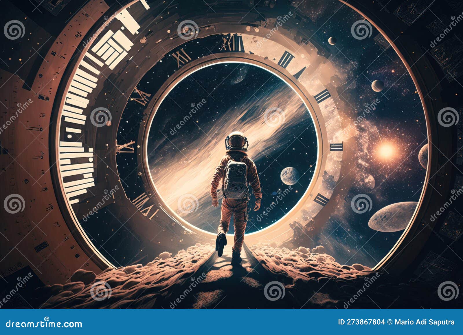 An Astronaut Standing in Front of a Space Time Stock Illustration - Illustration of physics ...