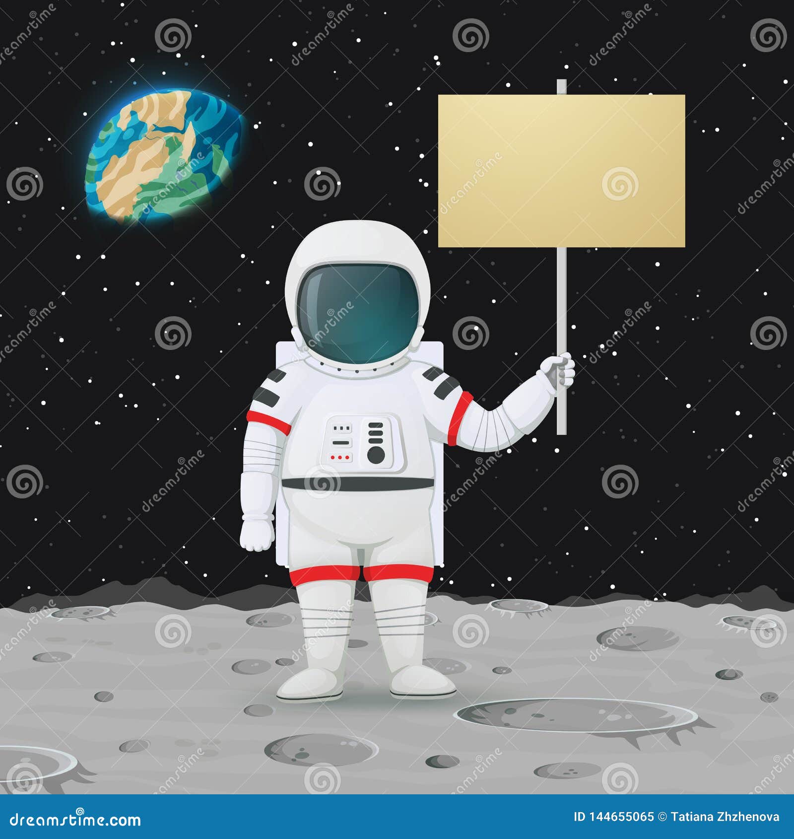 Astronaut Standing on the Moon Surface Holding a Sign. Outer Space ...