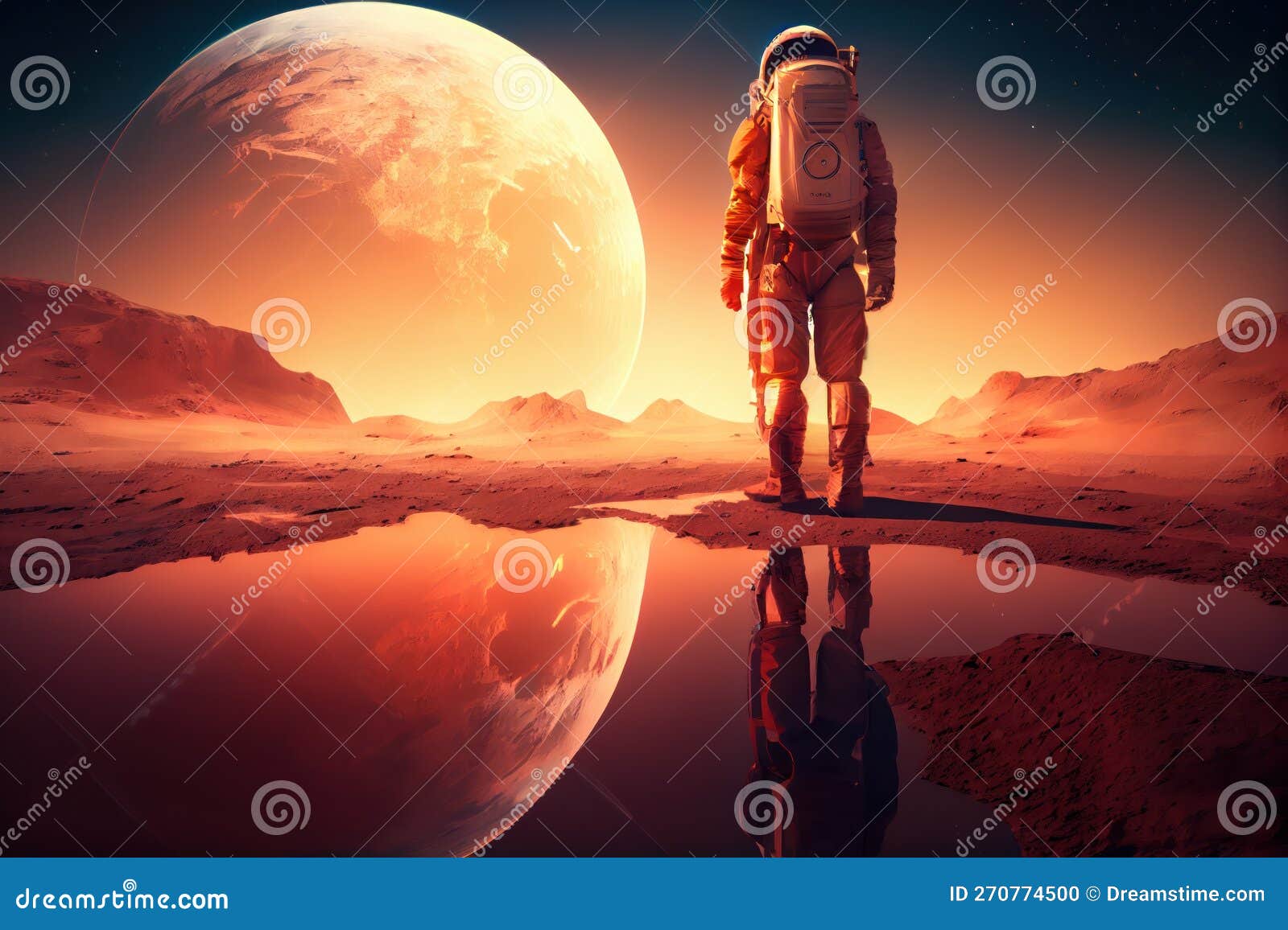 Astronaut Standing on Red Planet. Generative AI Stock Illustration ...