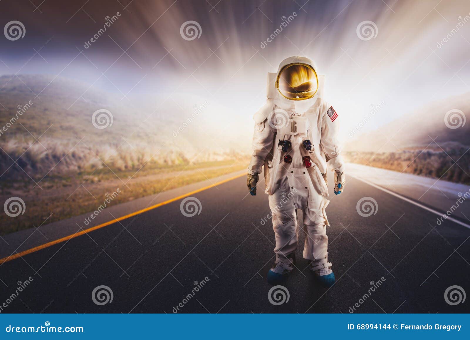 Astronaut Standing Behind US Flag Stock Photo | CartoonDealer.com ...
