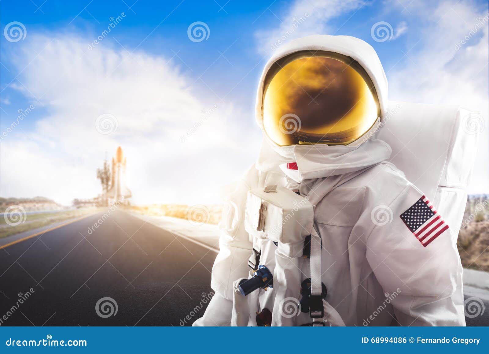 Astronaut Standing Behind US Flag Stock Photo | CartoonDealer.com ...