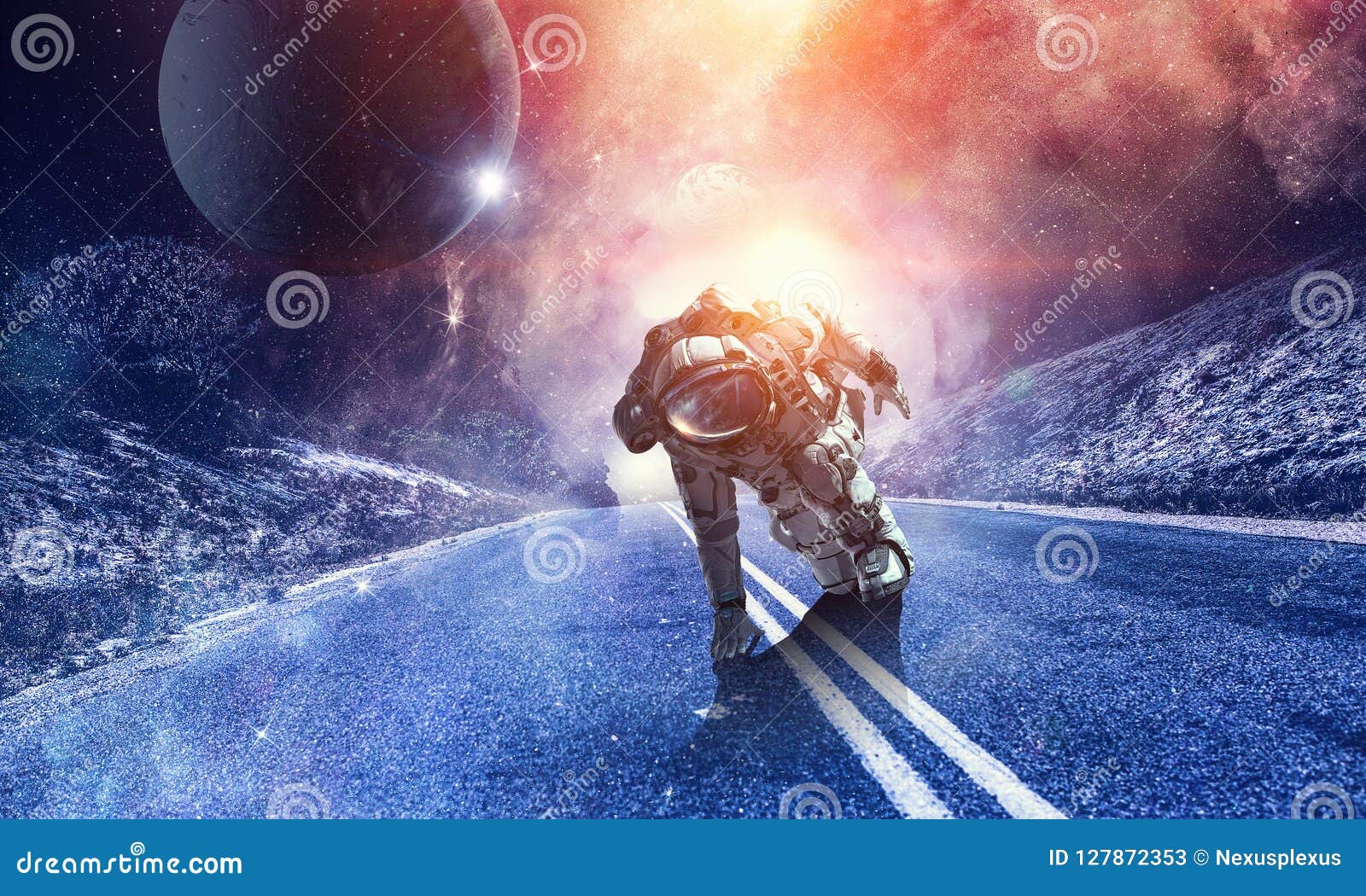 Astronaut Starting To Run. Mixed Media Stock Image - Image of ready ...