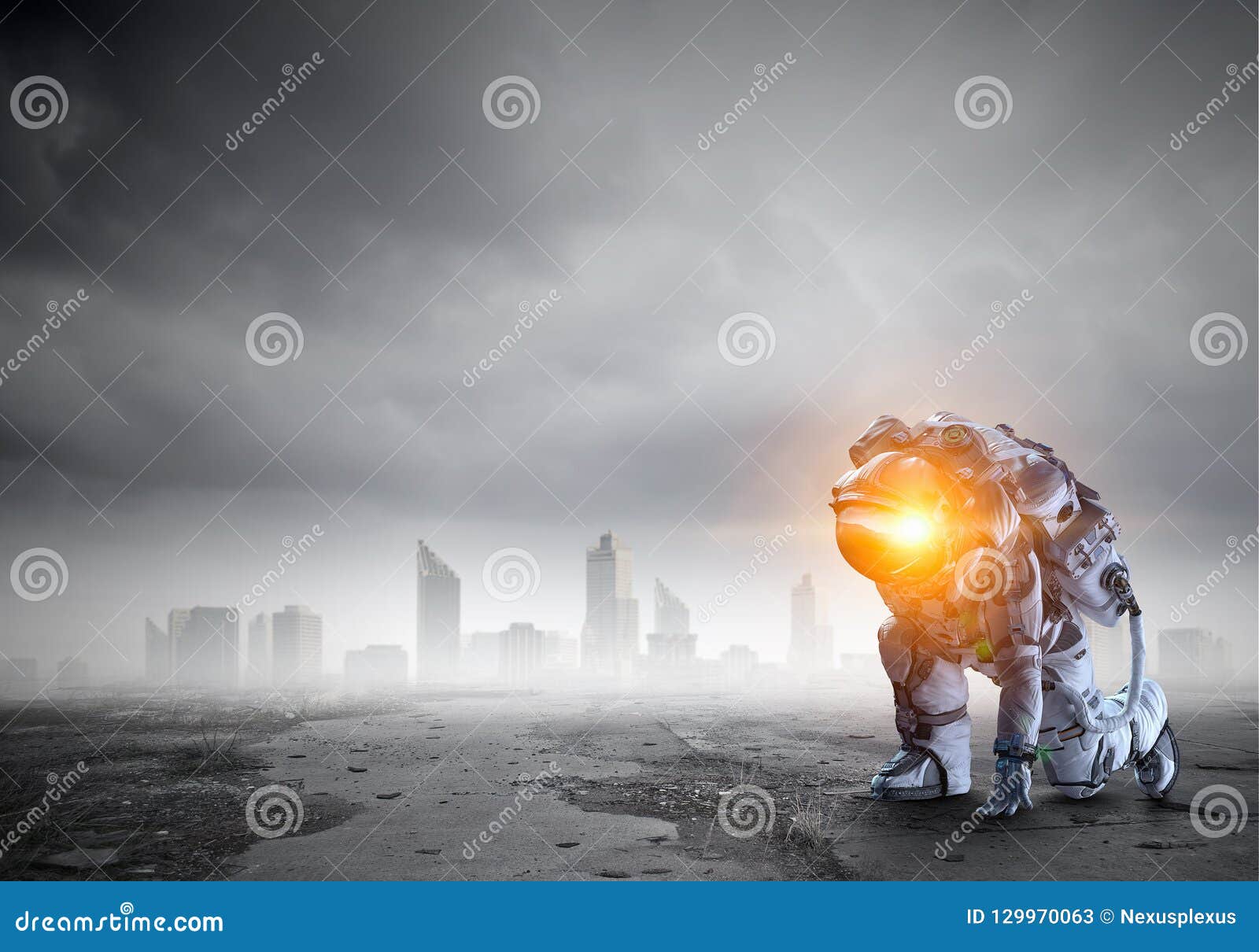 Astronaut Starting To Run. Mixed Media Stock Illustration ...