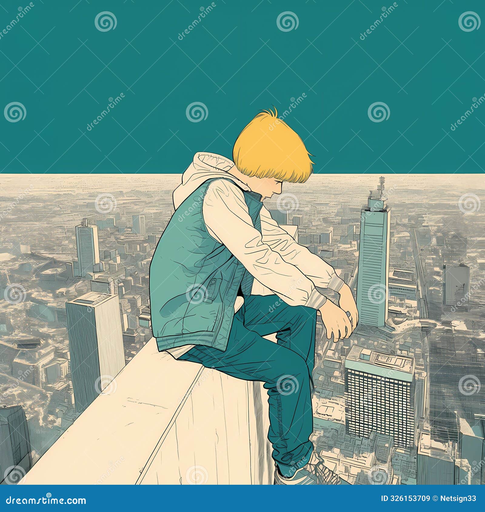 An Astronaut in the Style of Surreal Comic Scene - a Man Sitting on a ...