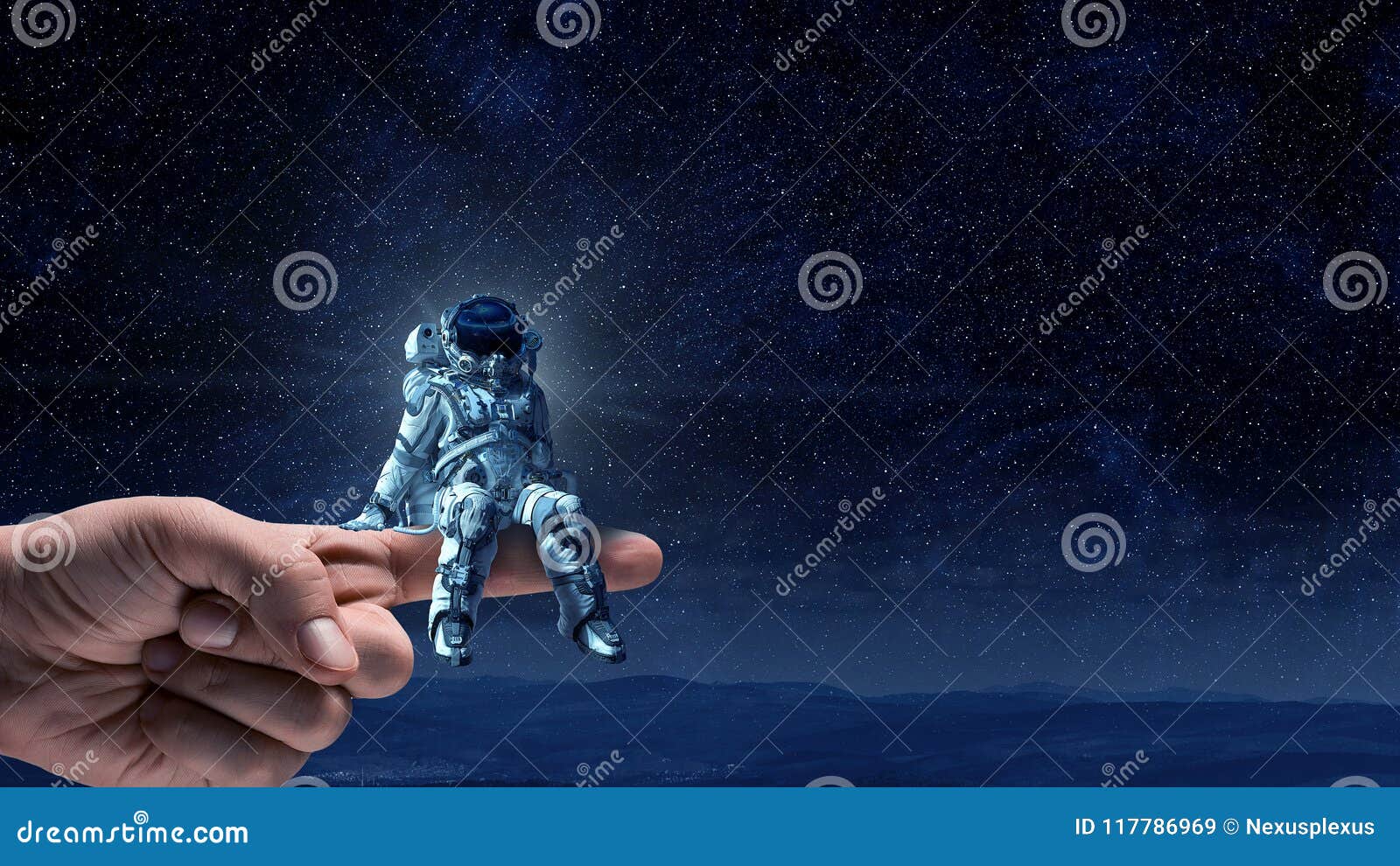 Spaceman on Finger. Mixed Media Stock Image - Image of explorer ...