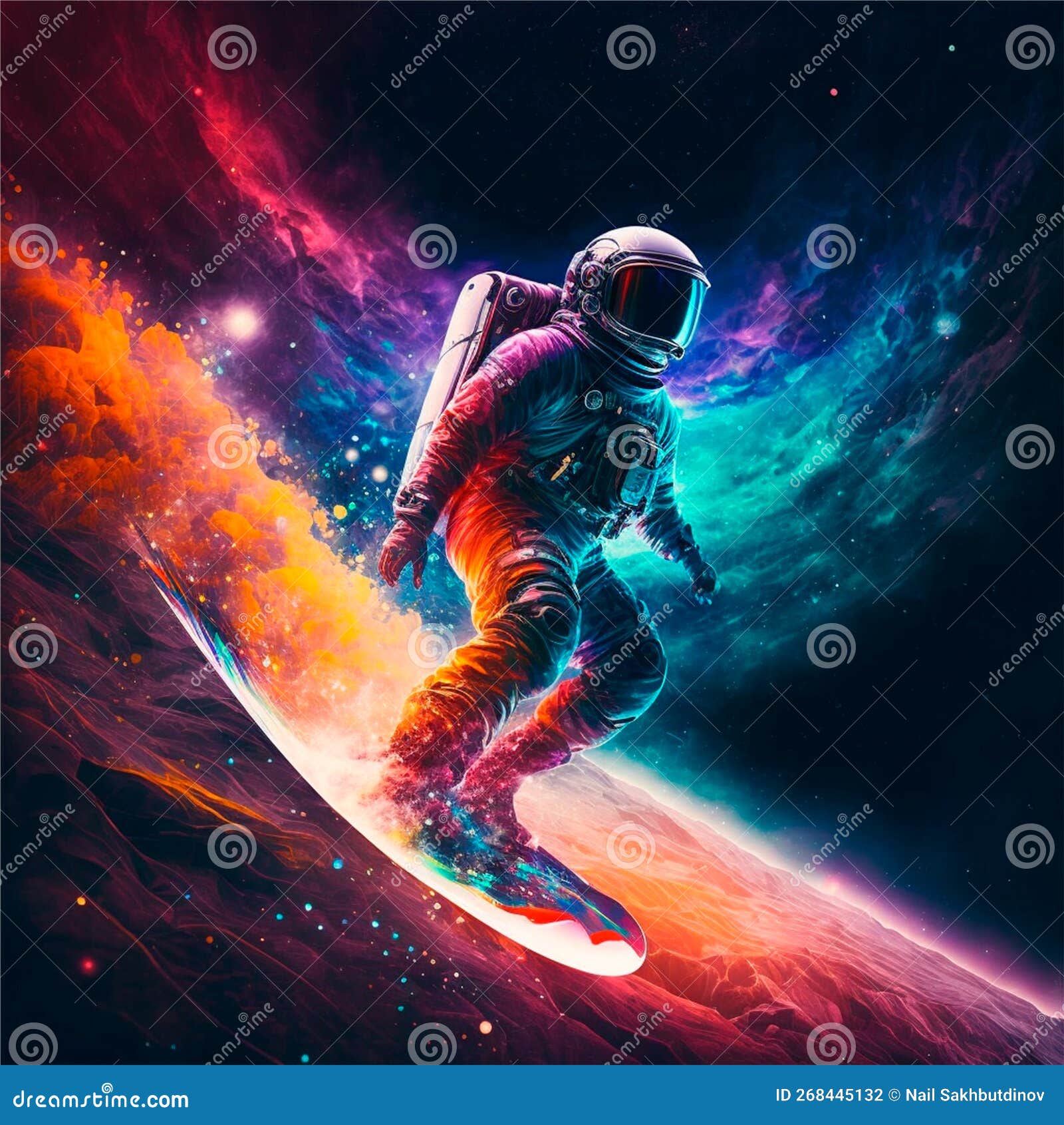 Space Surfer Rides in Outer Space Stock Illustration - Illustration of ...
