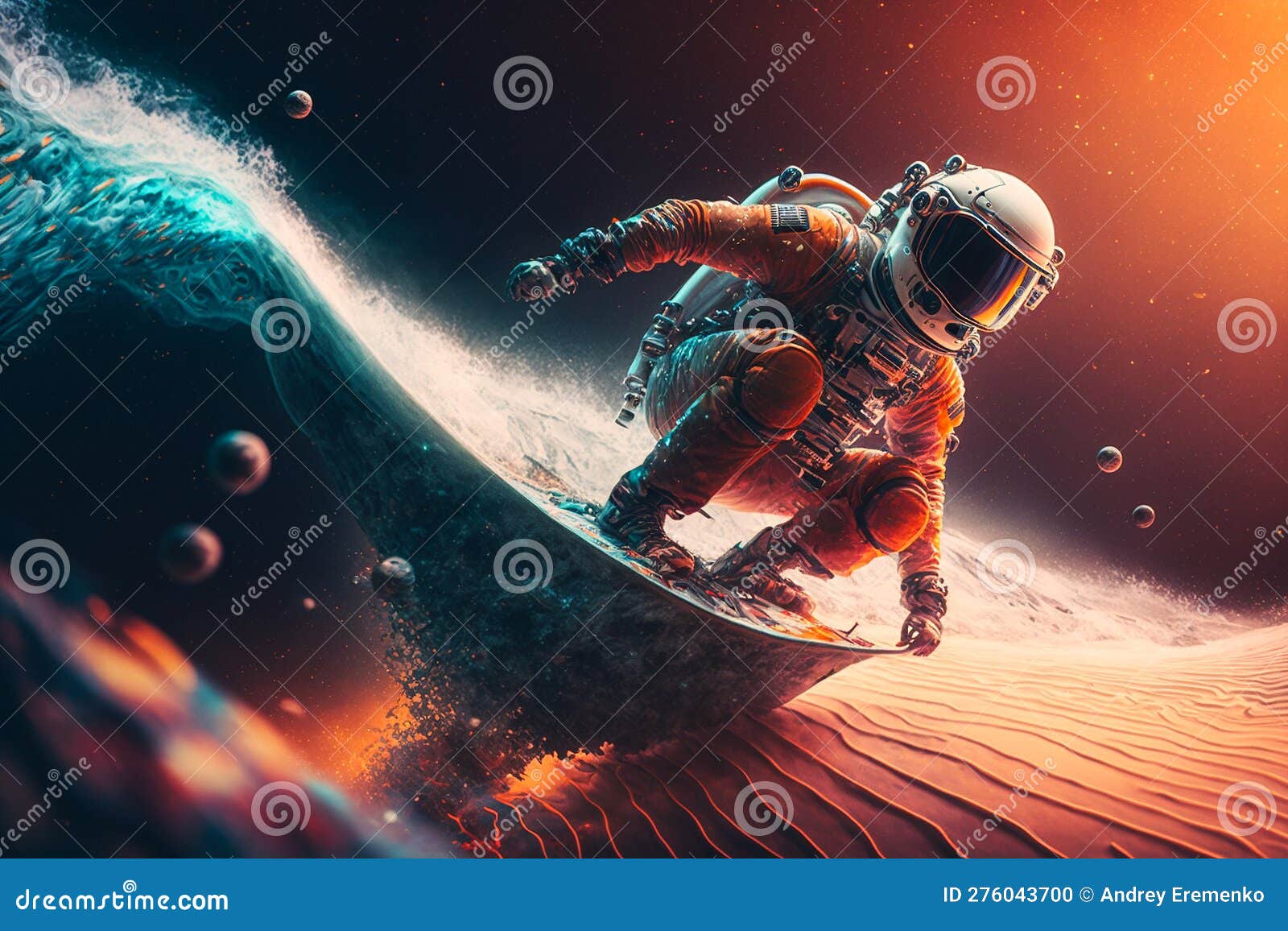 An Astronaut Surfing in Space. Generative Ai Stock Illustration ...