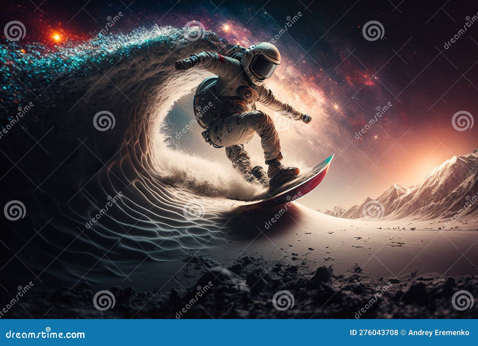 An Astronaut Surfing in Space. Generative Ai Stock Illustration ...
