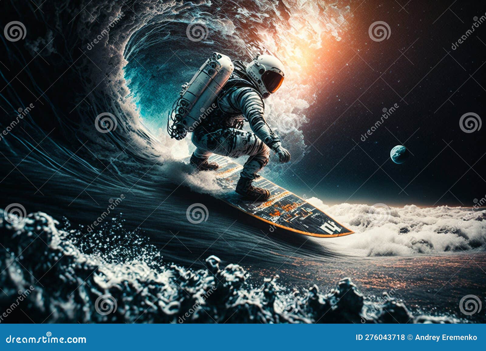 An Astronaut Surfing in Space. Generative Ai Stock Illustration ...
