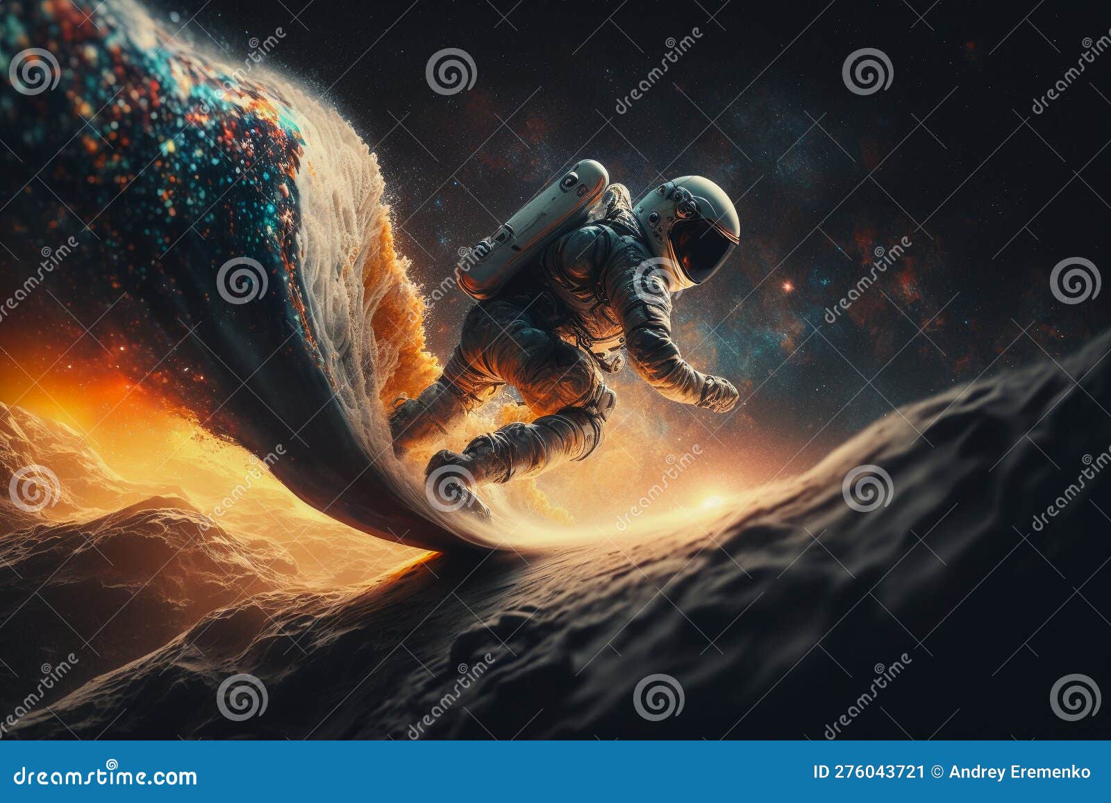 An Astronaut Surfing in Space. Generative Ai Stock Illustration ...