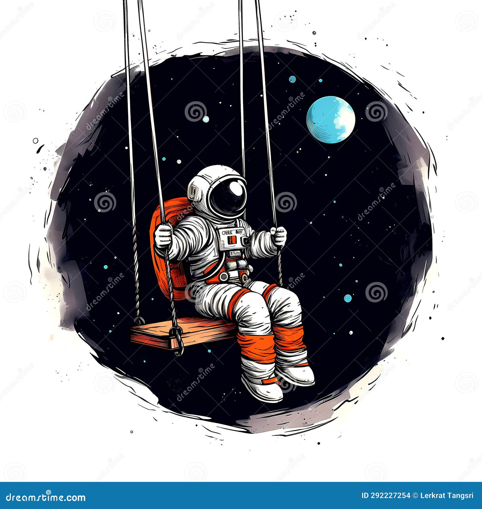 Astronaut on Swing in Space Stock Illustration - Illustration of space ...