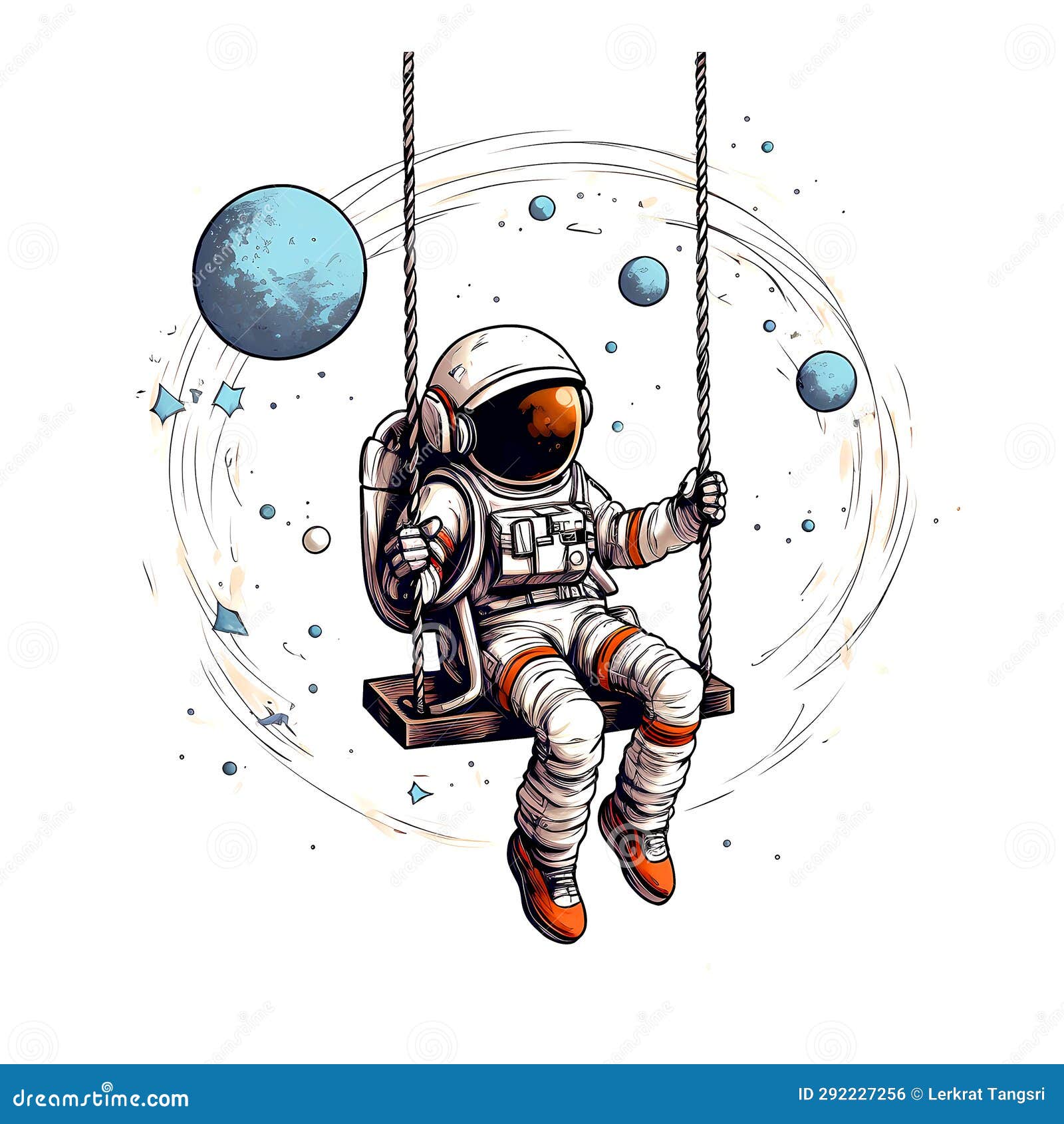 Astronaut on Swing in Space Stock Illustration - Illustration of head ...