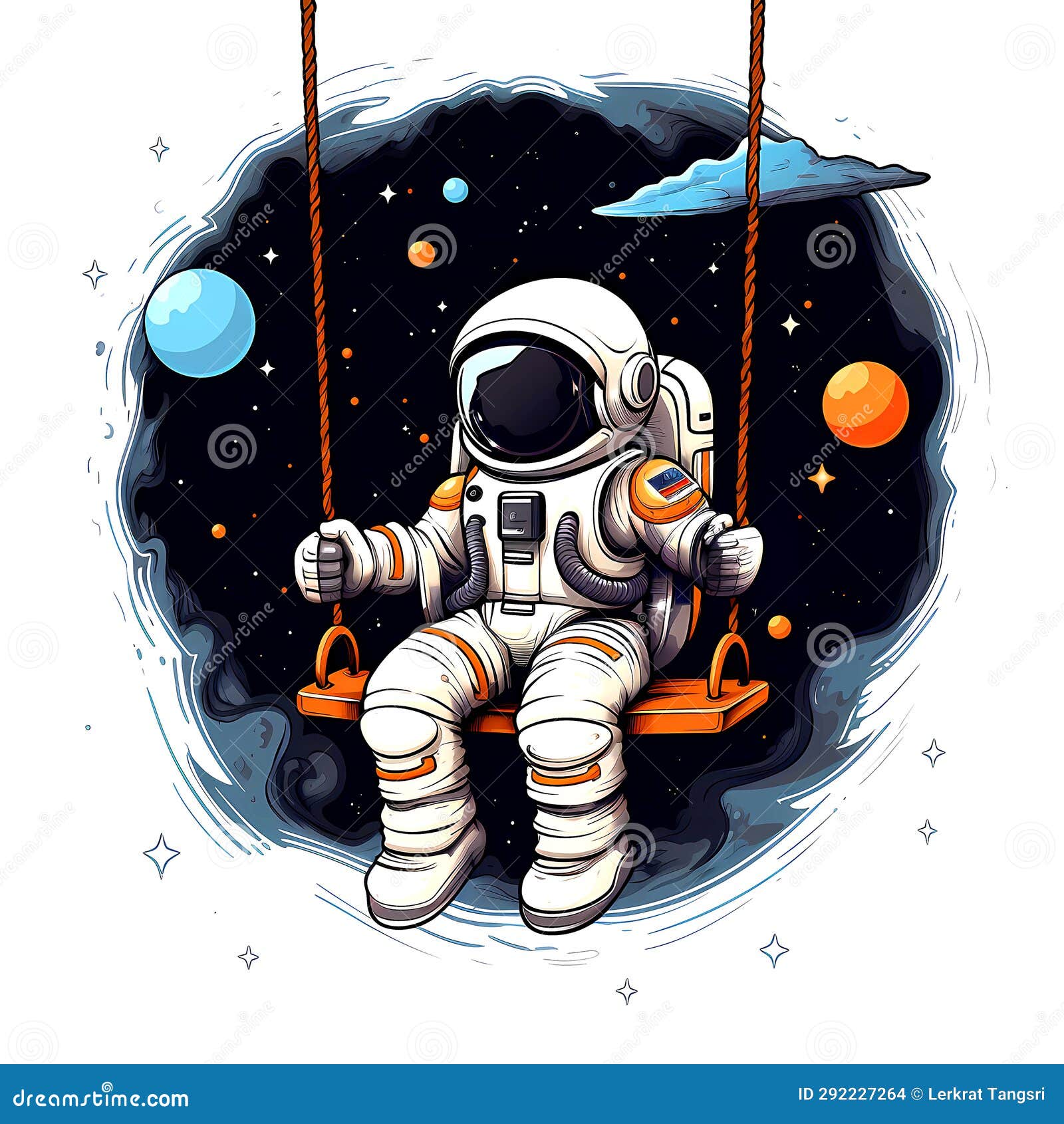 Astronaut on Swing in Space Stock Illustration - Illustration of poster ...