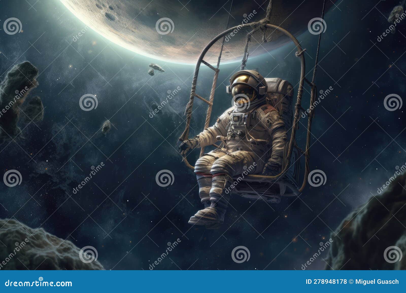 Astronaut on a Swing in Space Stock Illustration - Illustration of ...