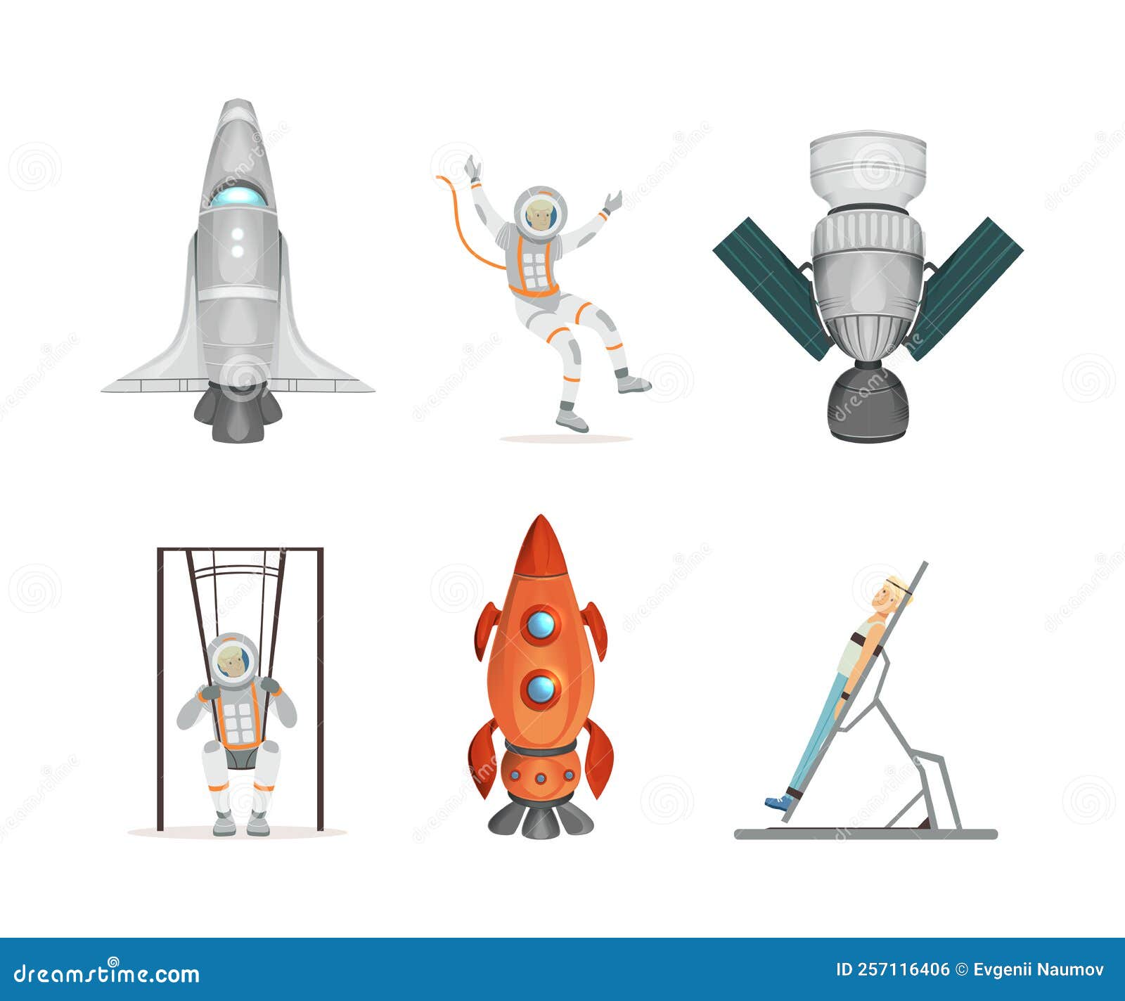 Astronaut Training Preparing for Space Flight Set. Space Equipment ...