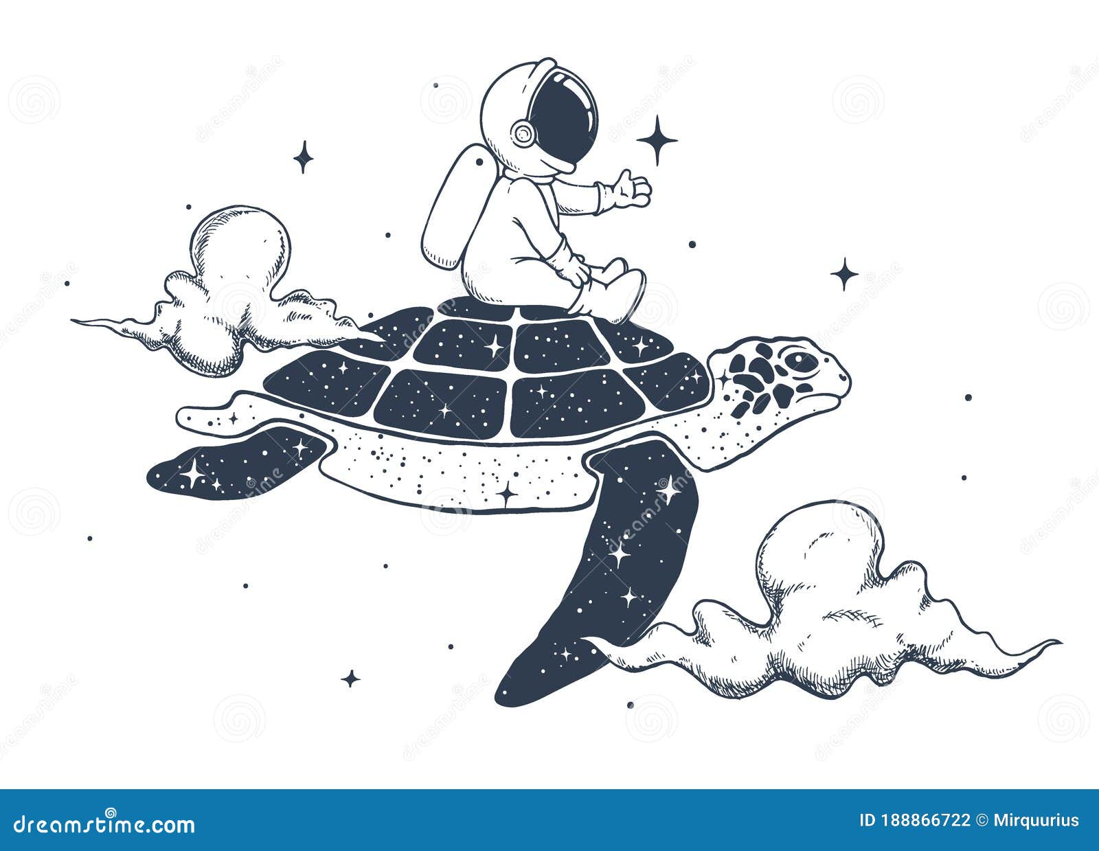 Astronaut and Turtle in the Clouds Stock Vector - Illustration of ...