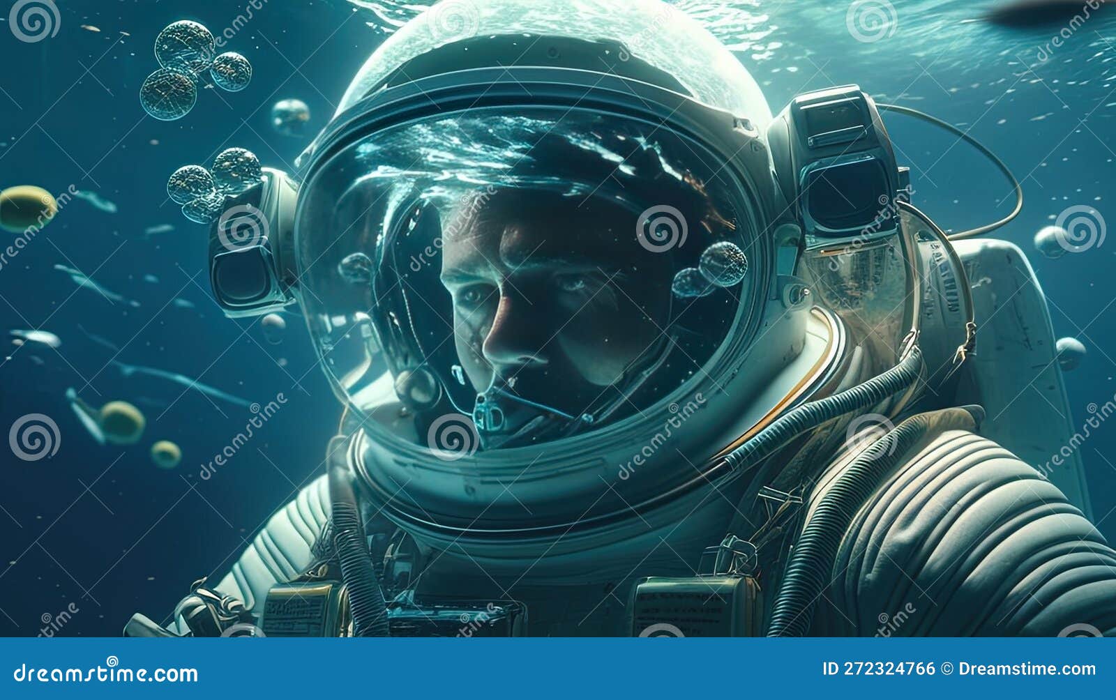 Astronaut Underwater Digital Art Illustration, Generative AI Stock ...