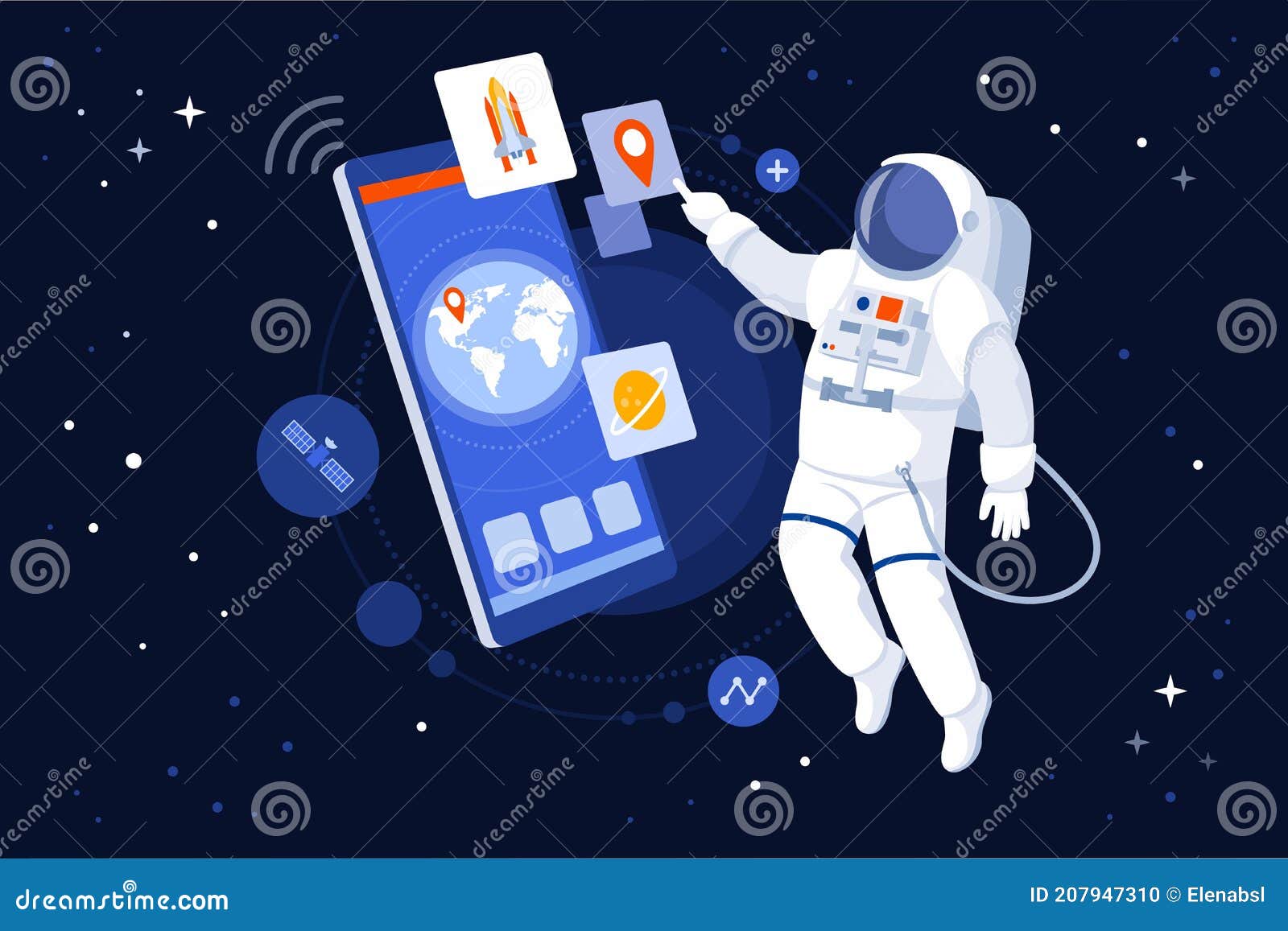 Astronaut Using GPS Navigation on His Smartphone Stock Vector ...